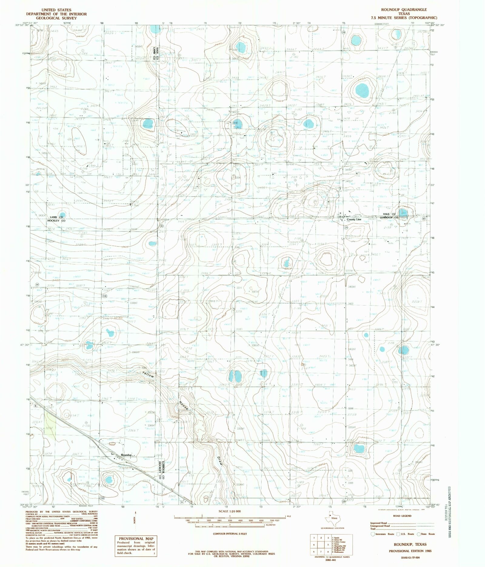 Classic USGS Roundup Texas 7.5'x7.5' Topo Map – MyTopo Map Store