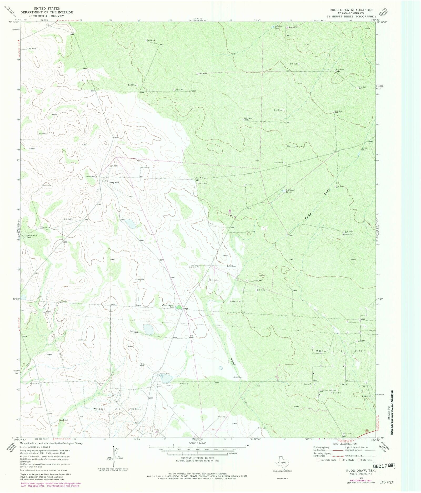 Classic USGS Rudd Draw Texas 7.5'x7.5' Topo Map – MyTopo Map Store