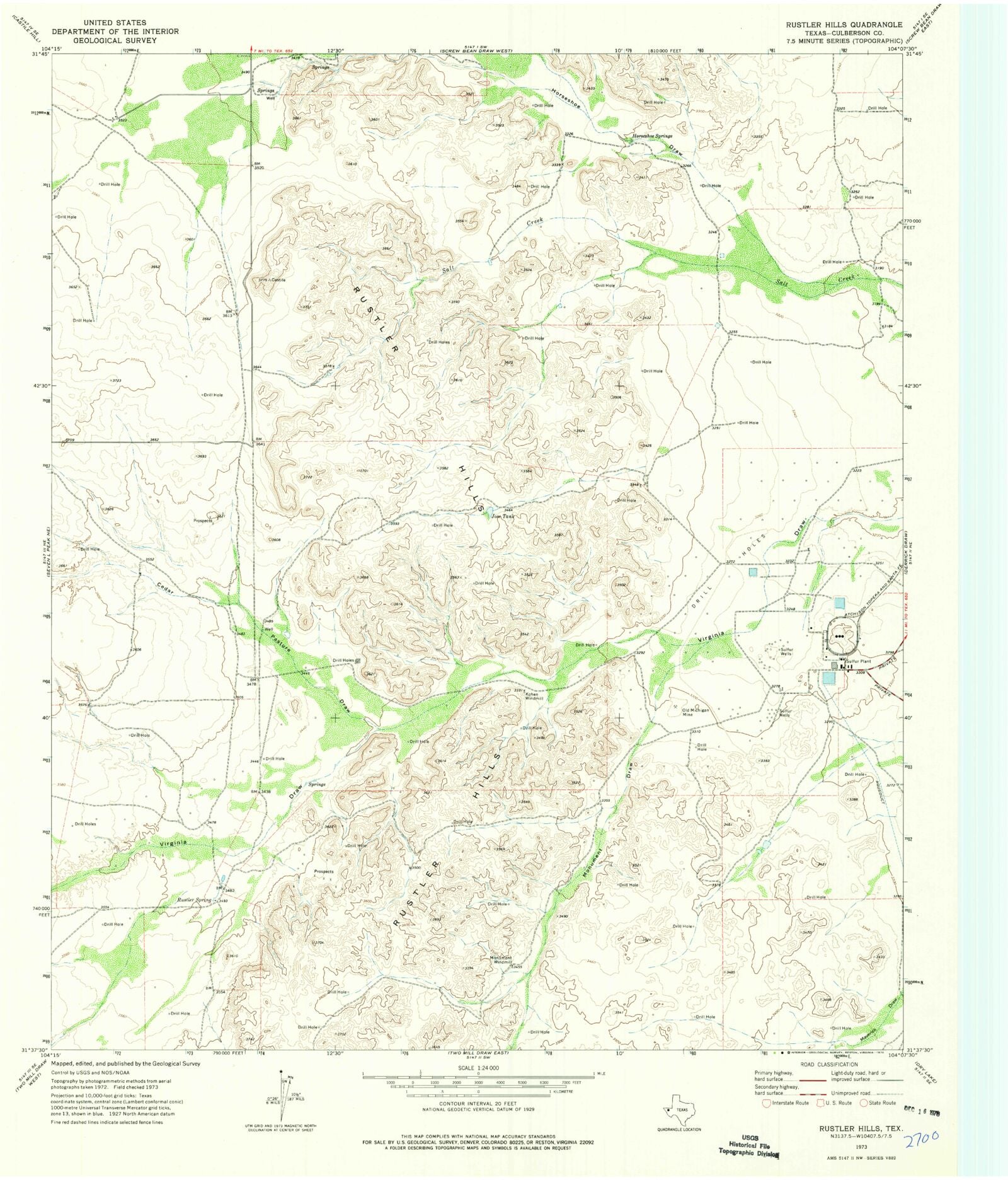 Classic USGS Rustler Hills Texas 7.5'x7.5' Topo Map – MyTopo Map Store
