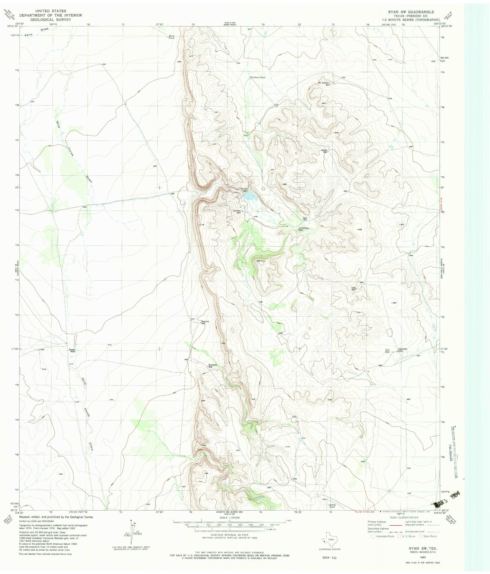 Classic USGS Ryan SW Texas 7.5'x7.5' Topo Map – MyTopo Map Store