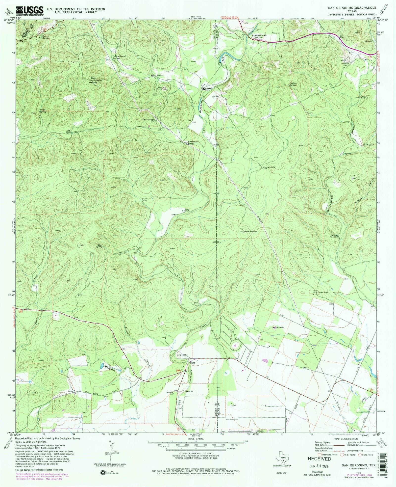 Classic USGS San Geronimo Texas 7.5'x7.5' Topo Map – MyTopo Map Store