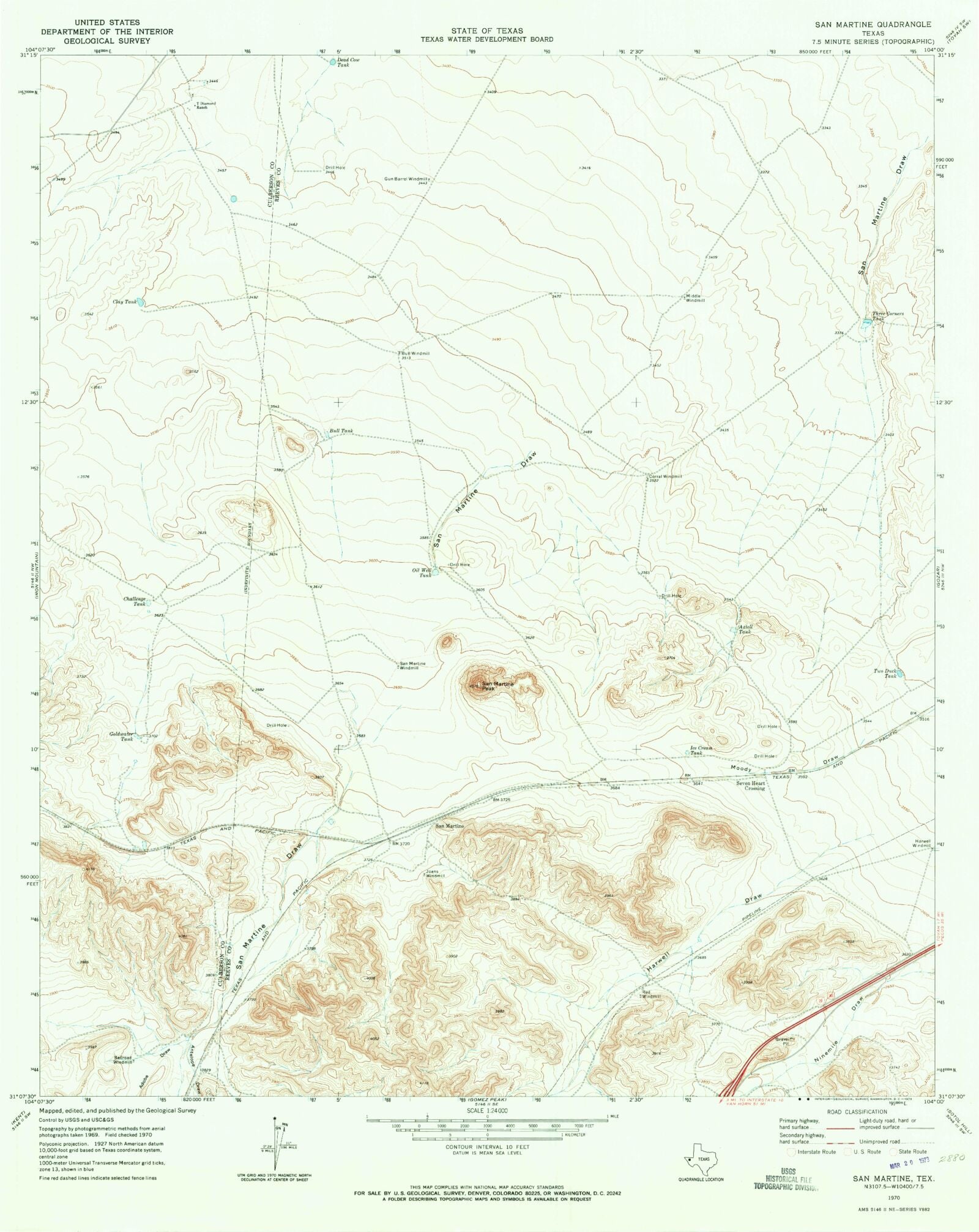 Classic USGS San Martine Texas 7.5'x7.5' Topo Map – MyTopo Map Store
