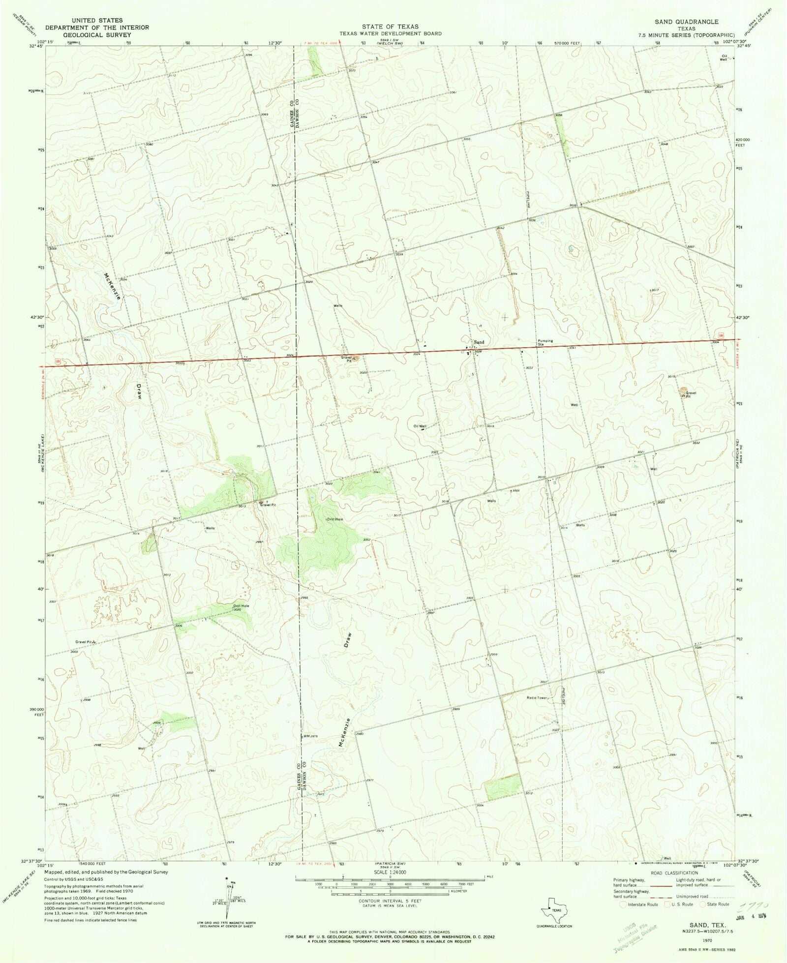 Classic USGS Sand Texas 7.5'x7.5' Topo Map – MyTopo Map Store