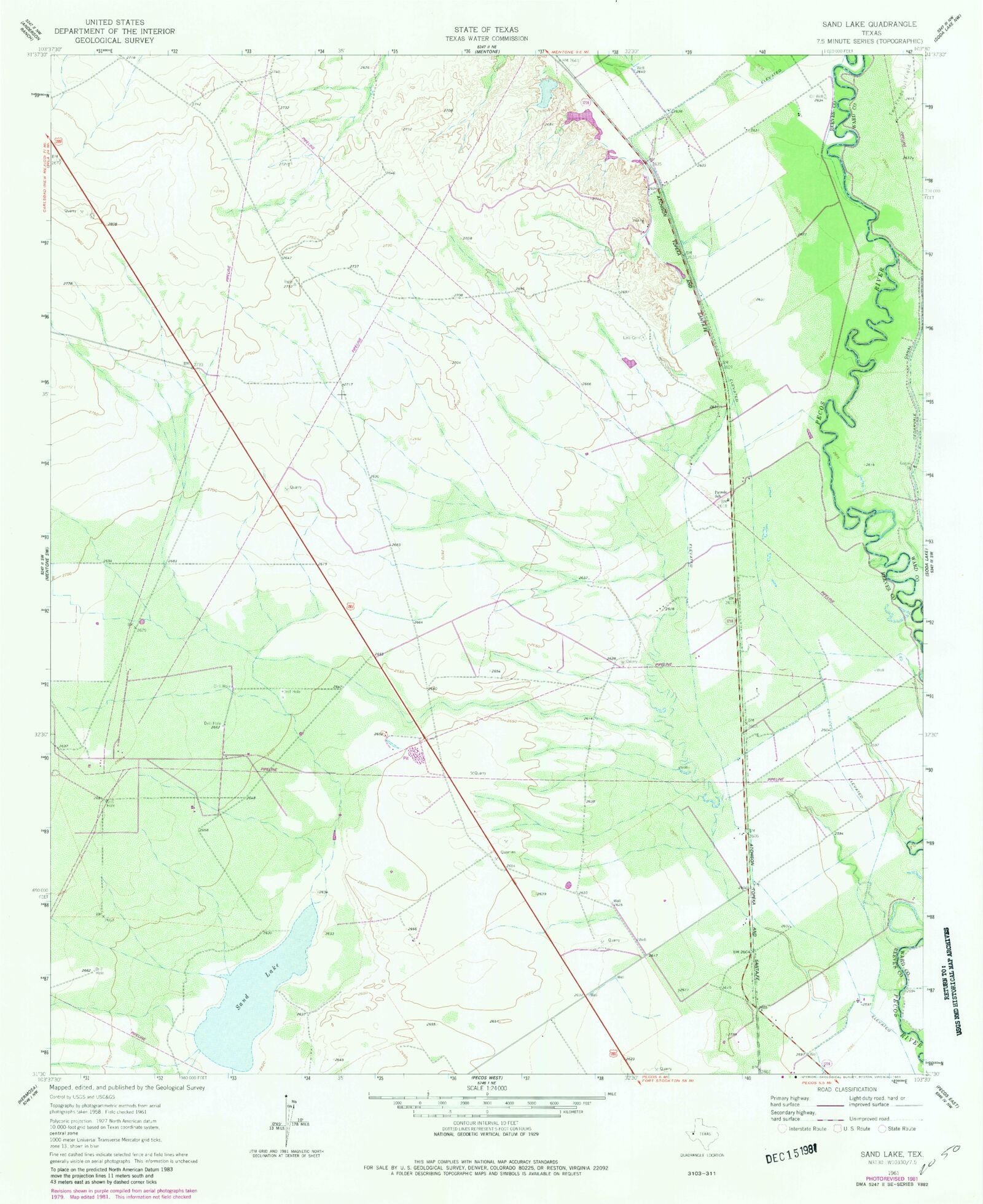 Classic USGS Sand Lake Texas 7.5'x7.5' Topo Map – MyTopo Map Store