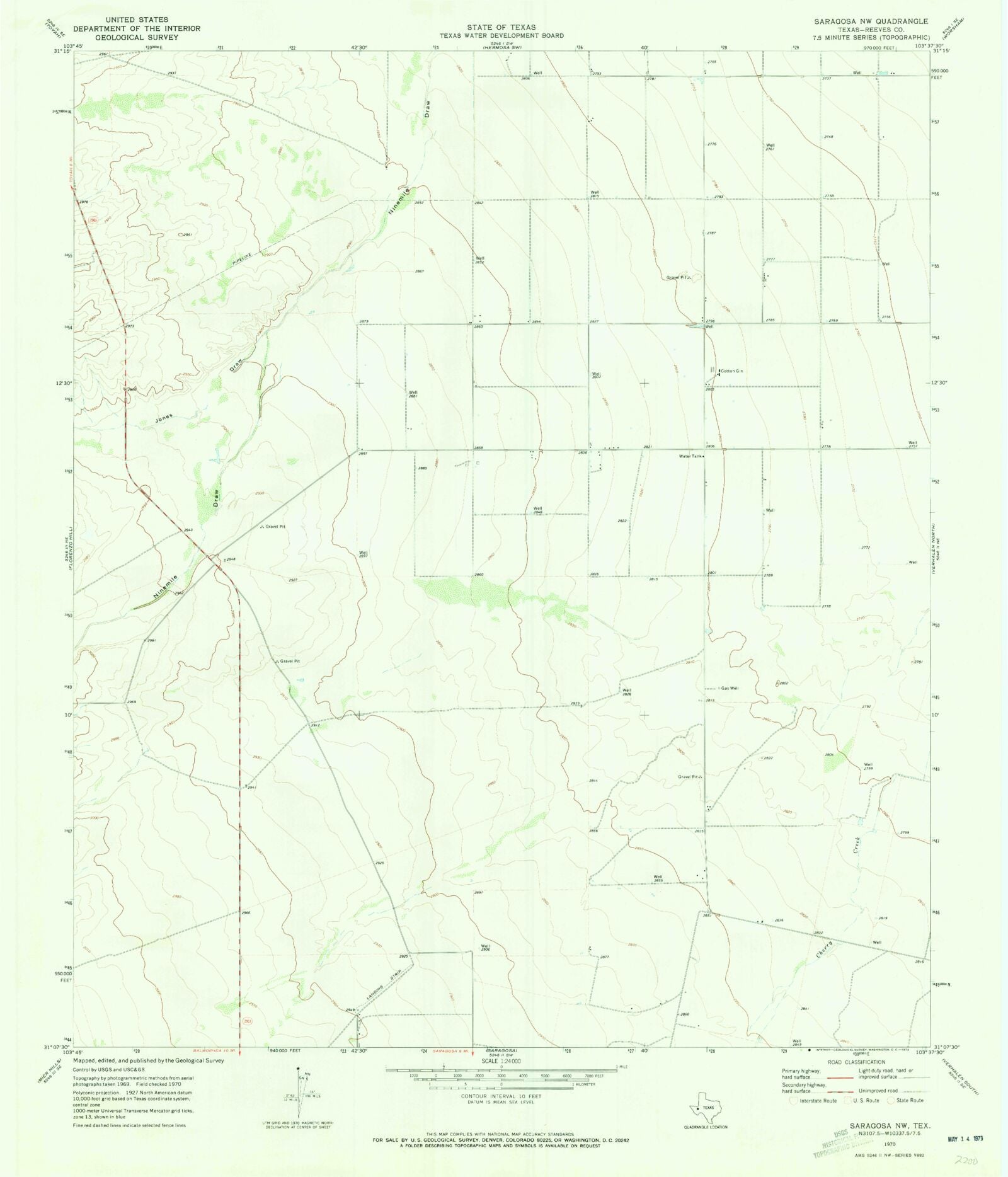 Classic USGS Saragosa NW Texas 7.5'x7.5' Topo Map – MyTopo Map Store