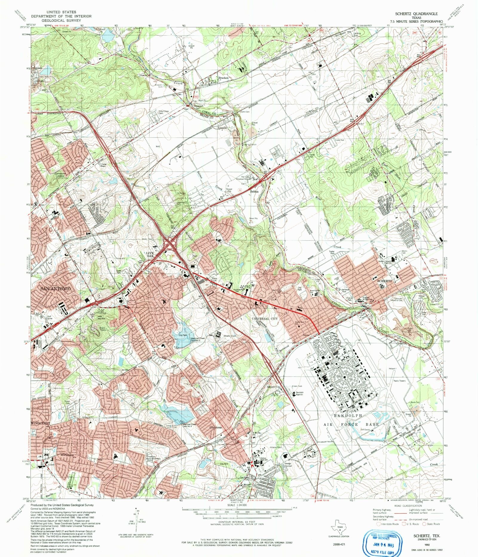 Classic USGS Schertz Texas 7.5'x7.5' Topo Map – MyTopo Map Store