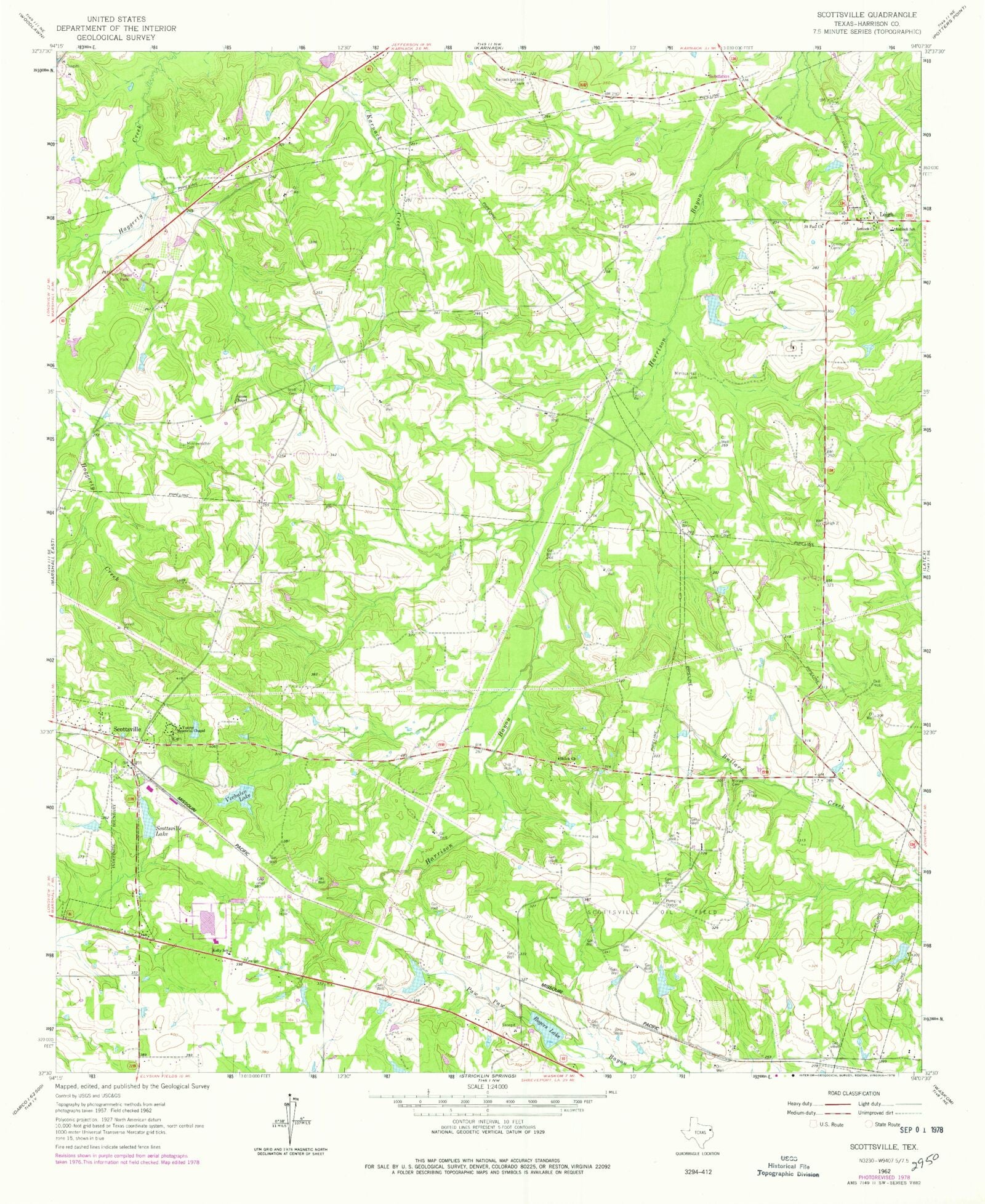 Classic USGS Scottsville Texas 7.5'x7.5' Topo Map – MyTopo Map Store