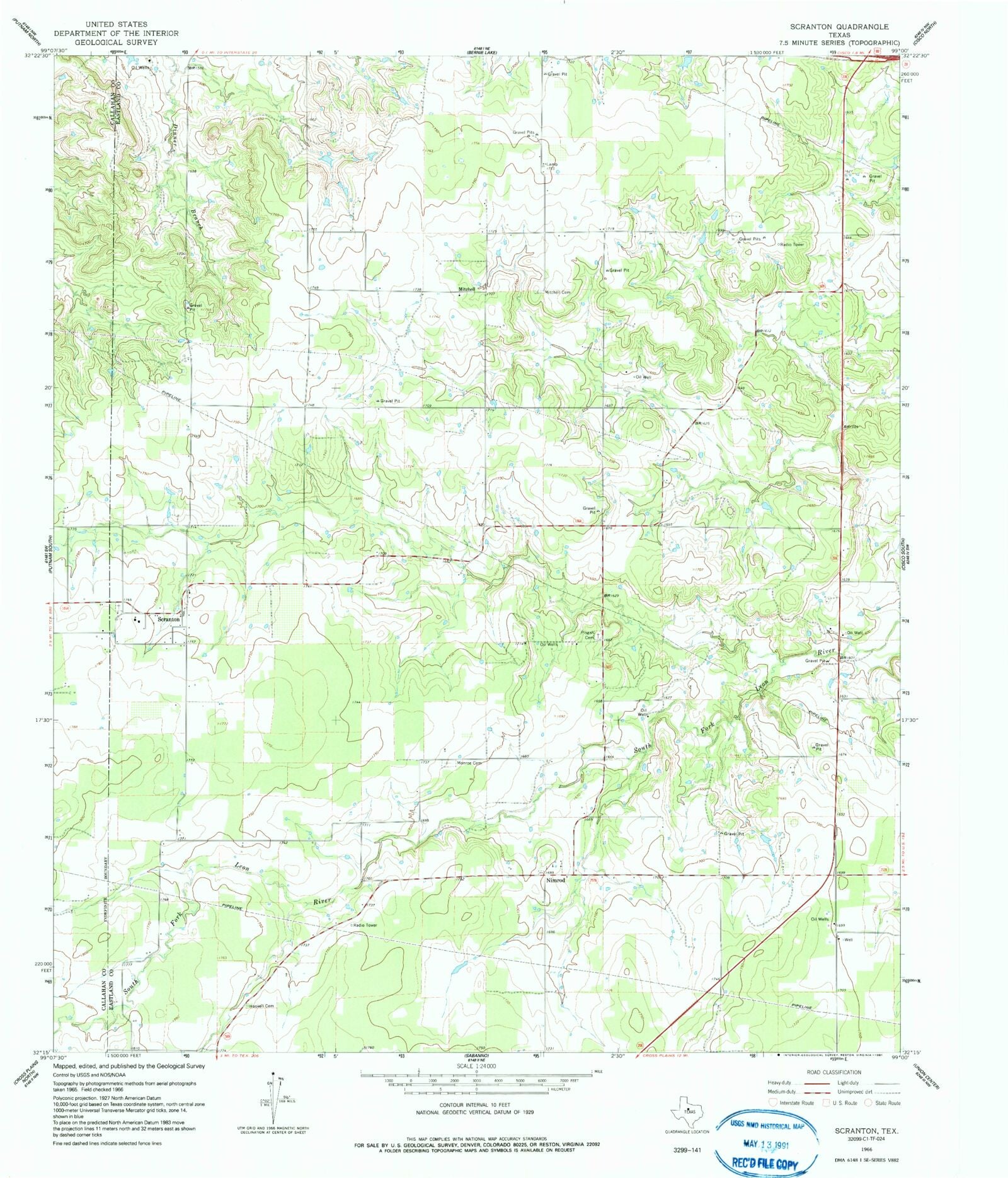Classic USGS Scranton Texas 7.5'x7.5' Topo Map – MyTopo Map Store
