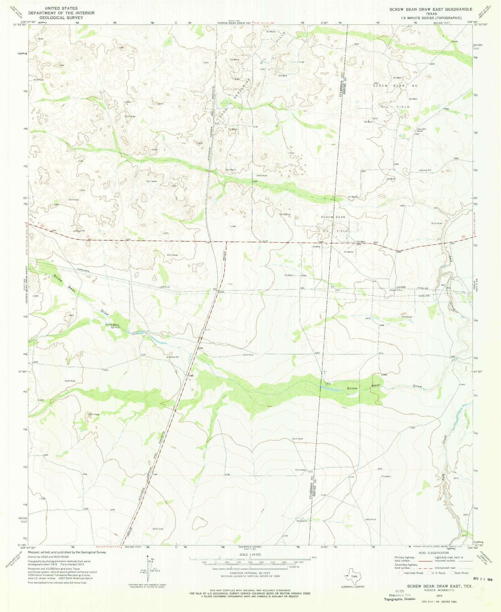 Classic USGS Screw Bean Draw East Texas 7.5'x7.5' Topo Map – MyTopo Map ...