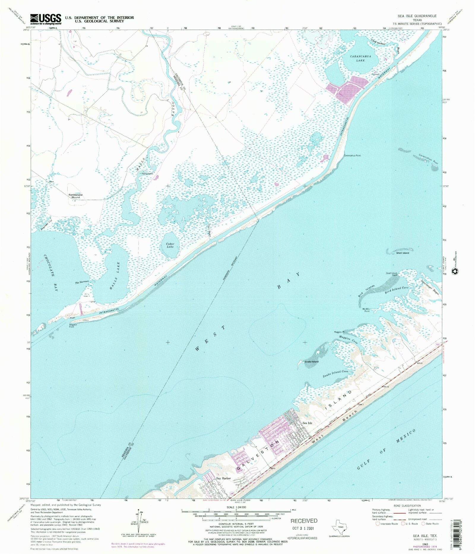 Classic USGS Sea Isle Texas 7.5'x7.5' Topo Map – MyTopo Map Store