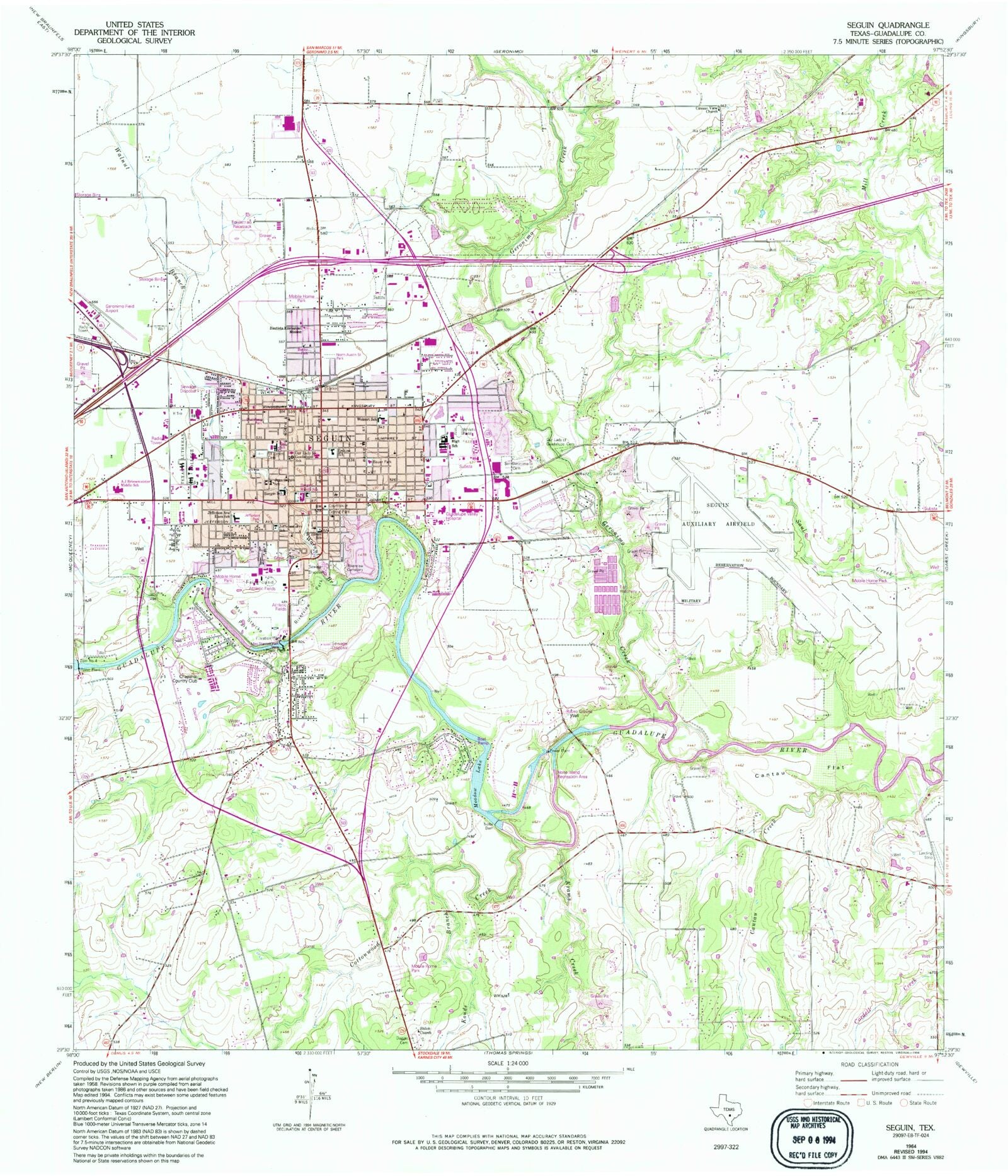 Classic USGS Seguin Texas 7.5'x7.5' Topo Map – MyTopo Map Store
