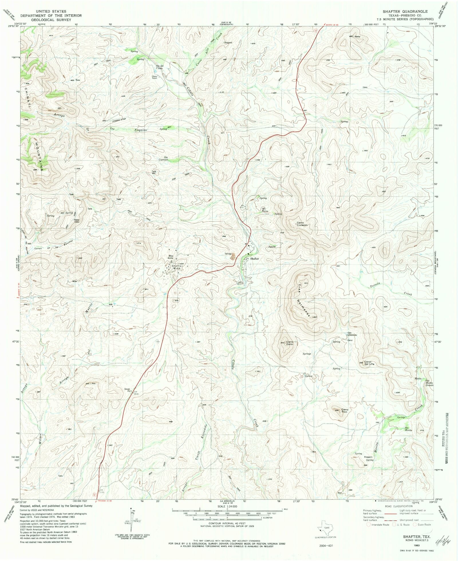Classic USGS Shafter Texas 7.5'x7.5' Topo Map – MyTopo Map Store