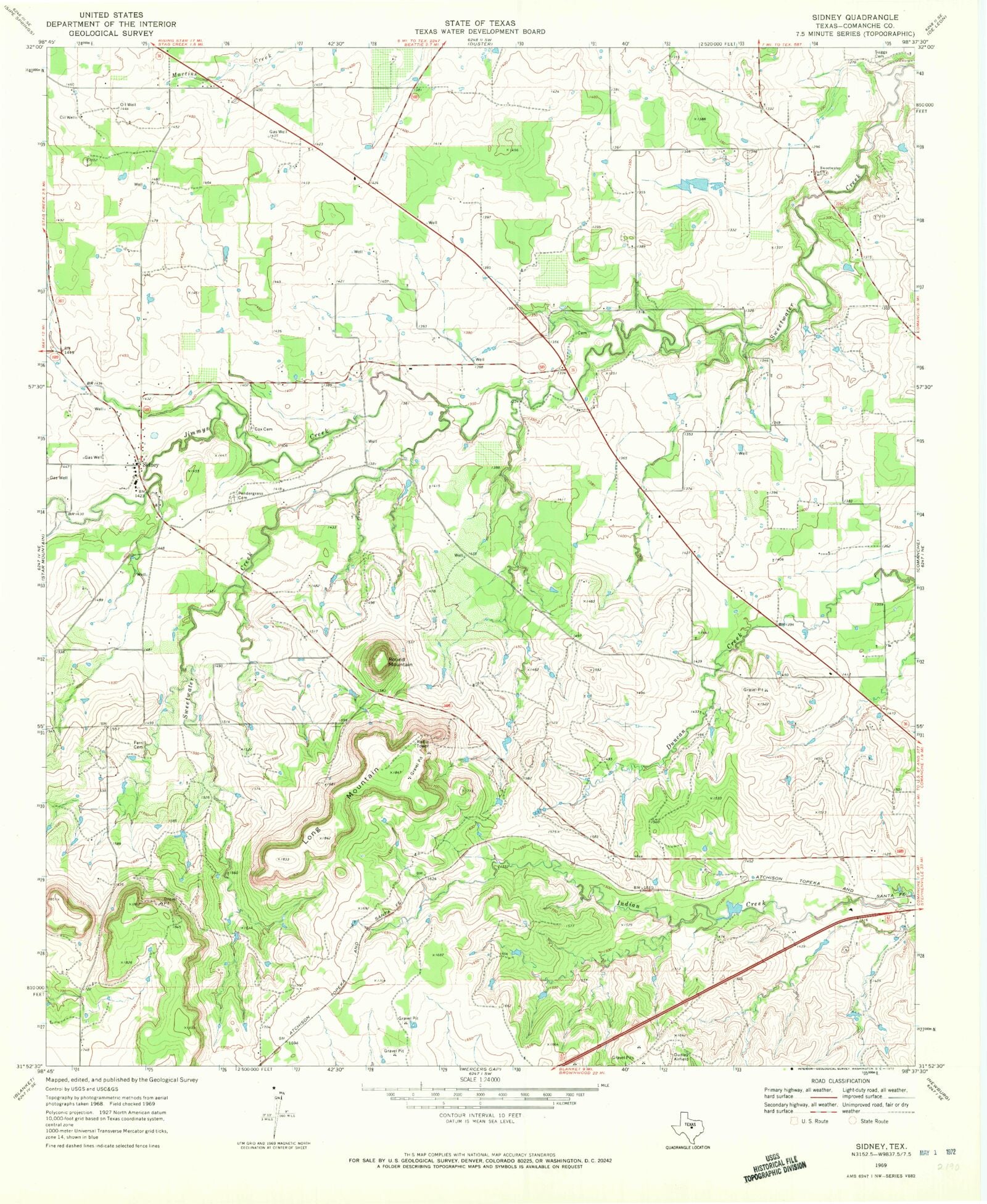 Classic USGS Sidney Texas 7.5'x7.5' Topo Map – MyTopo Map Store