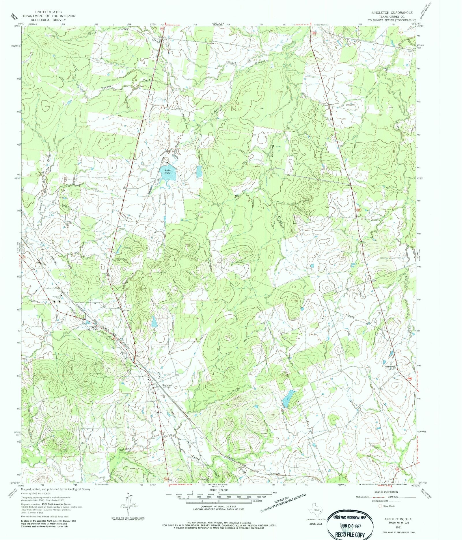 Classic USGS Singleton Texas 7.5'x7.5' Topo Map – MyTopo Map Store