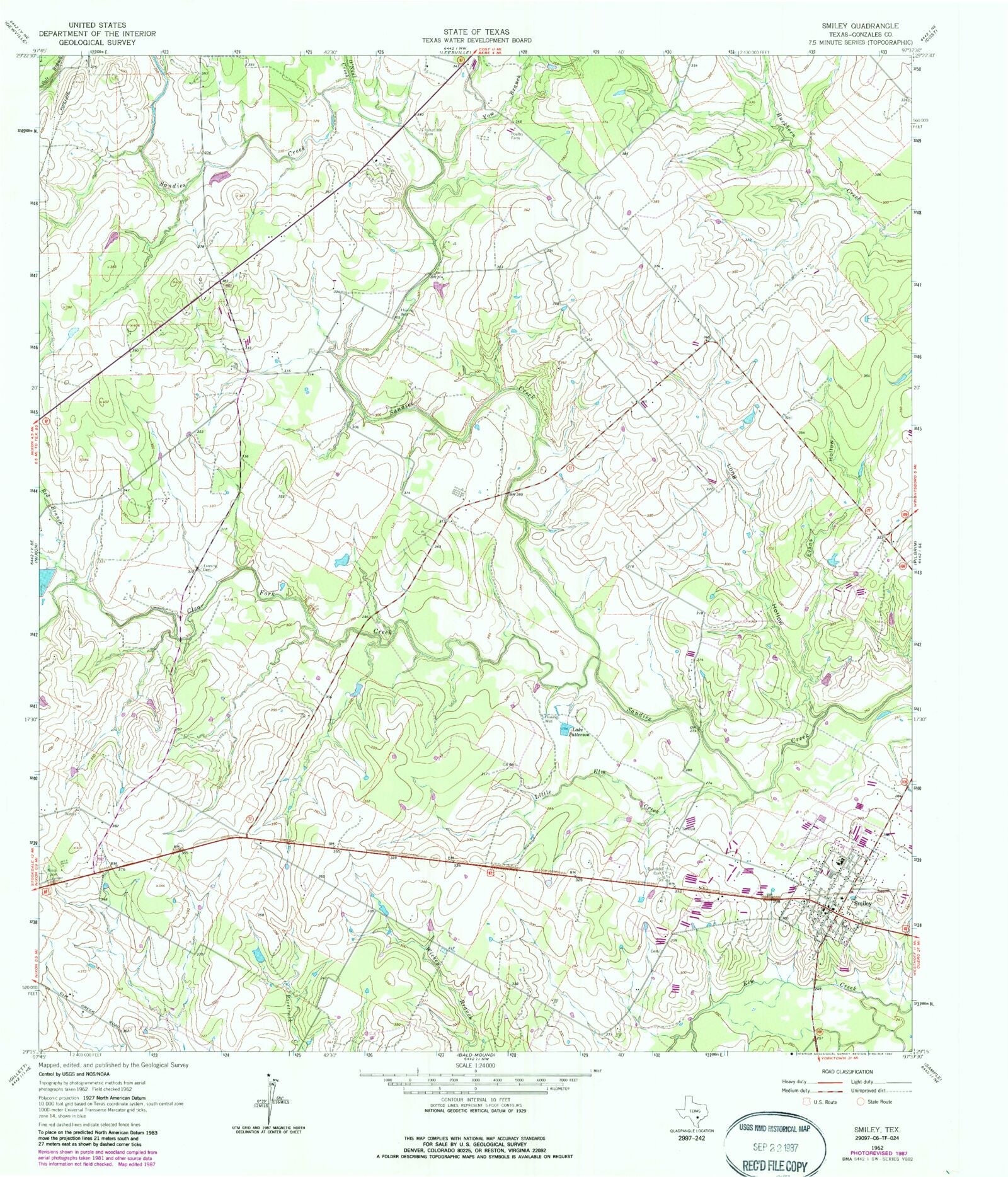 Classic USGS Smiley Texas 7.5'x7.5' Topo Map – MyTopo Map Store