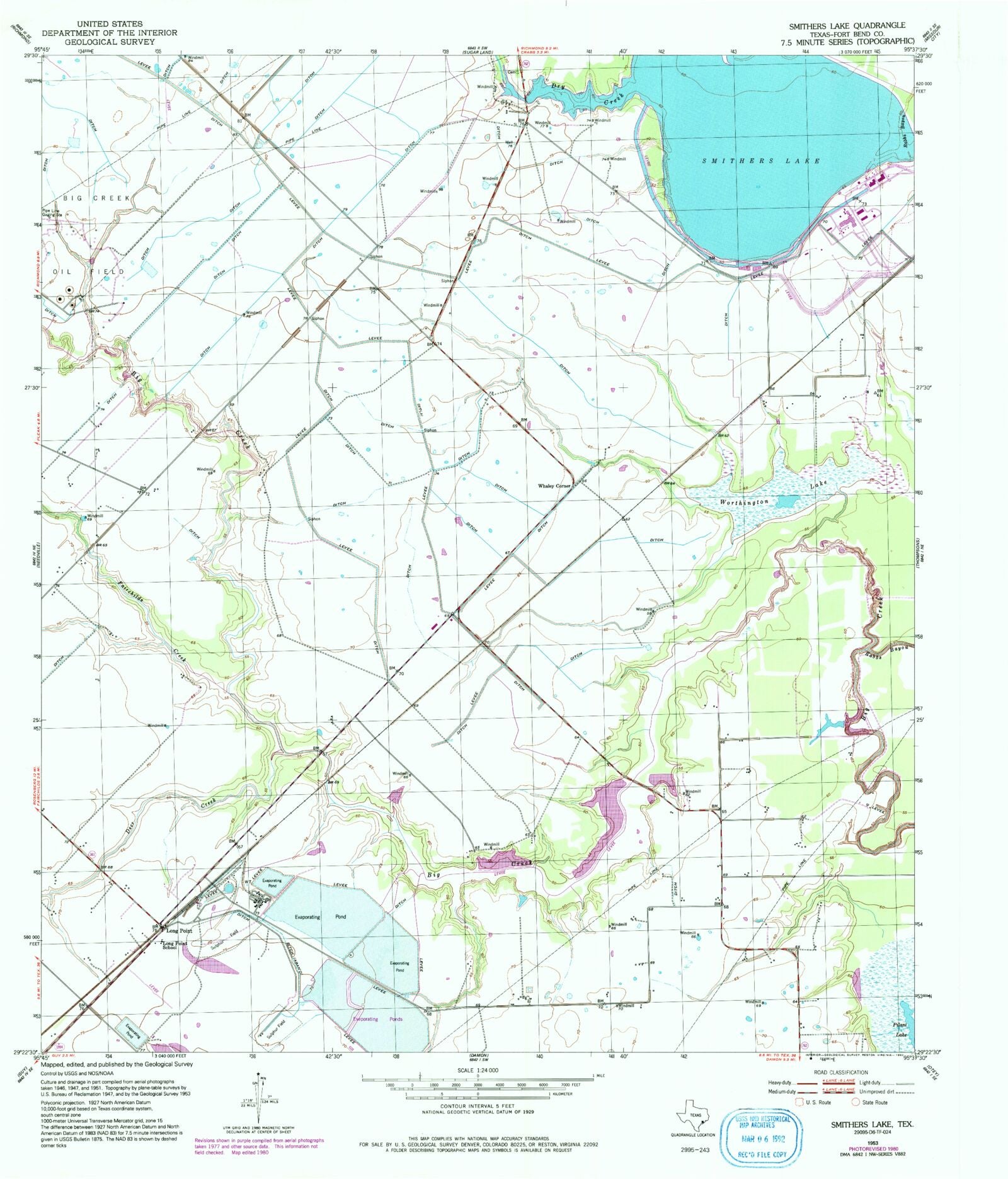 Classic USGS Smithers Lake Texas 7.5'x7.5' Topo Map – MyTopo Map Store