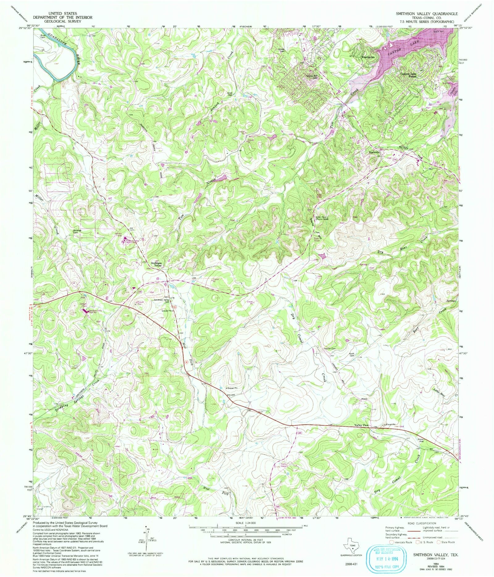 Classic USGS Smithson Valley Texas 7.5'x7.5' Topo Map – MyTopo Map Store