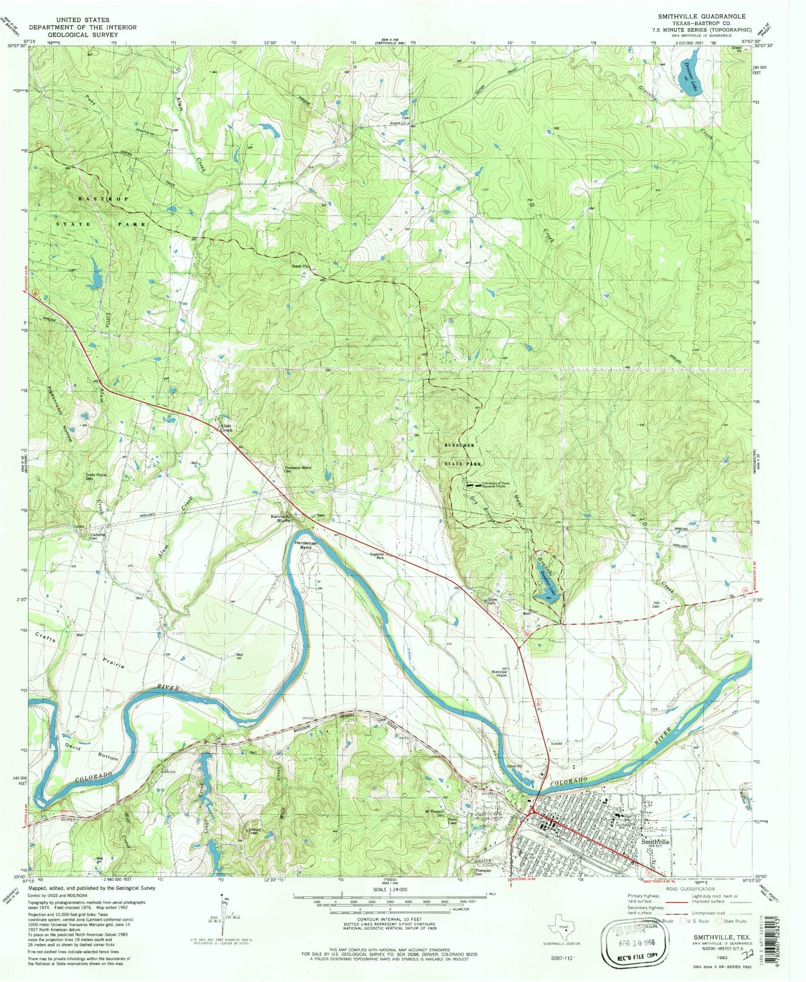 Classic USGS Smithville Texas 7.5'x7.5' Topo Map – MyTopo Map Store