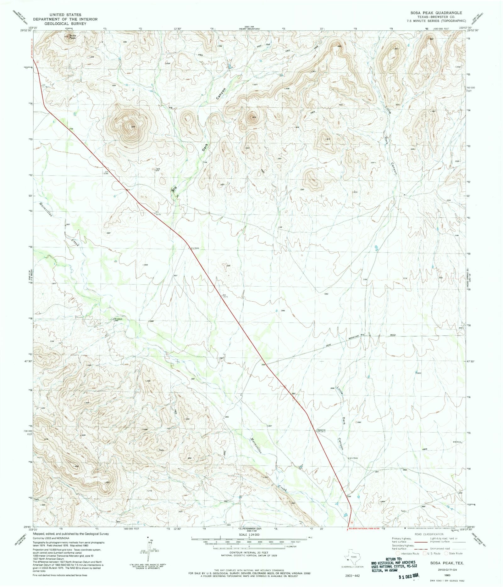 Classic USGS Sosa Peak Texas 7.5'x7.5' Topo Map – MyTopo Map Store