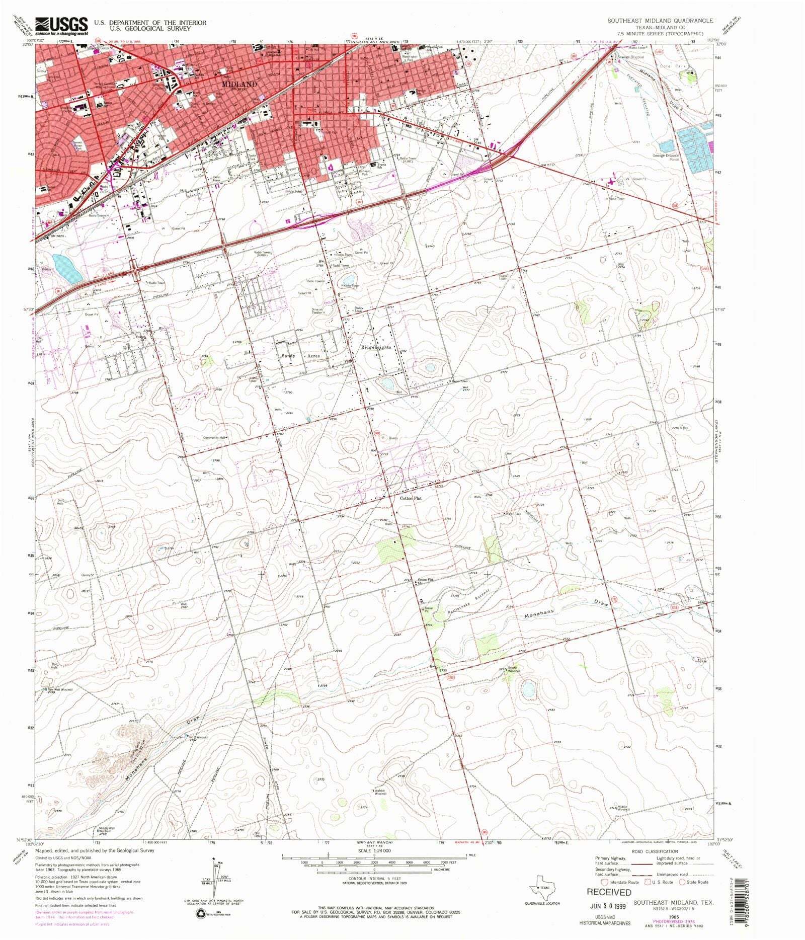 Classic USGS Southeast Midland Texas 7.5'x7.5' Topo Map – MyTopo Map Store
