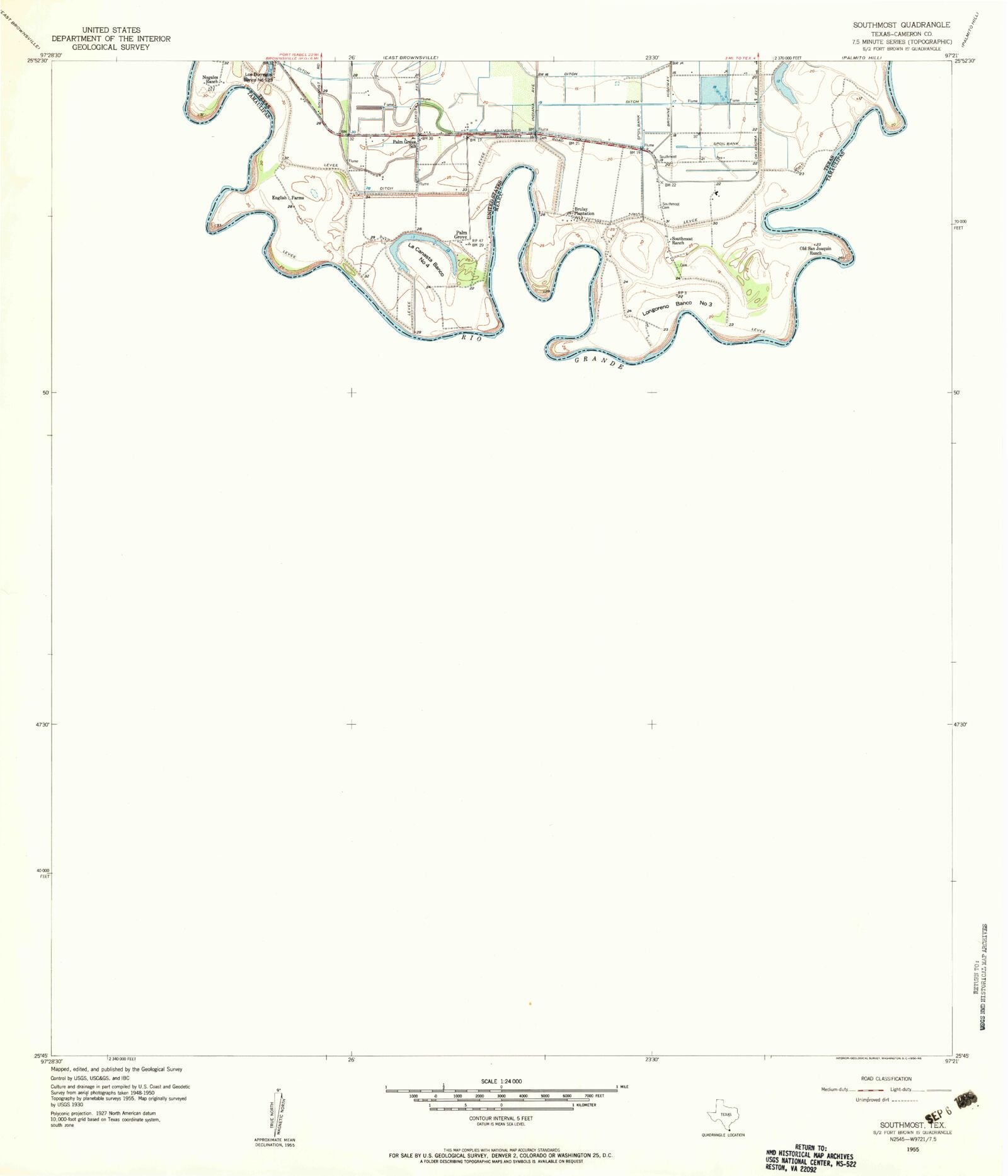 Classic USGS Southmost Texas 7.5'x7.5' Topo Map – MyTopo Map Store