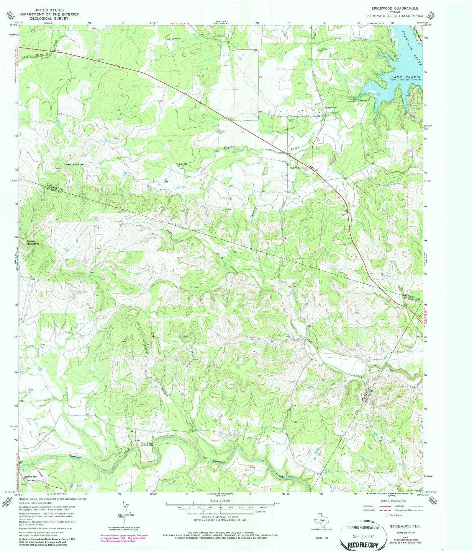 Classic USGS Spicewood Texas 7.5'x7.5' Topo Map – MyTopo Map Store