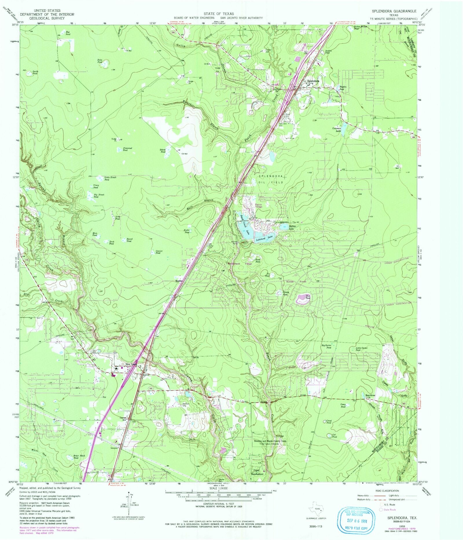 Classic USGS Splendora Texas 7.5'x7.5' Topo Map – MyTopo Map Store