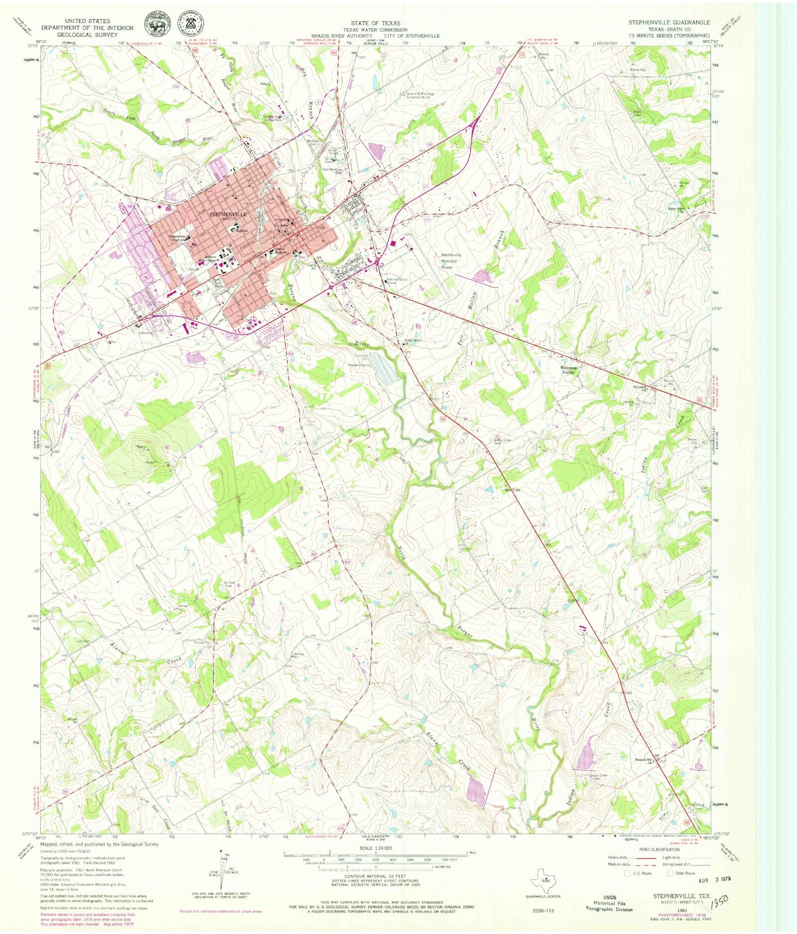 Classic USGS Stephenville Texas 7.5'x7.5' Topo Map – MyTopo Map Store