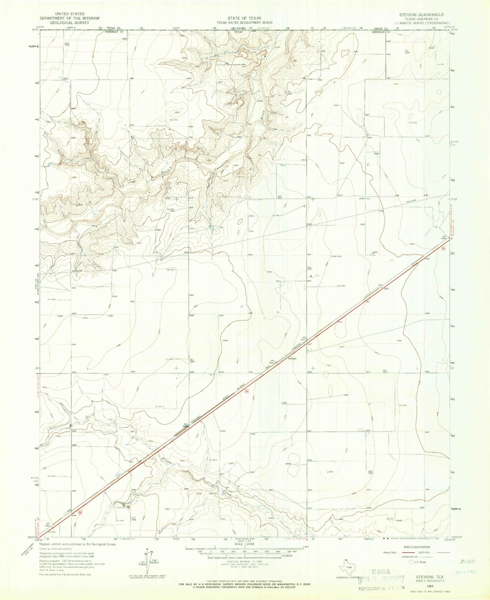 Classic USGS Stevens Texas 7.5'x7.5' Topo Map – MyTopo Map Store