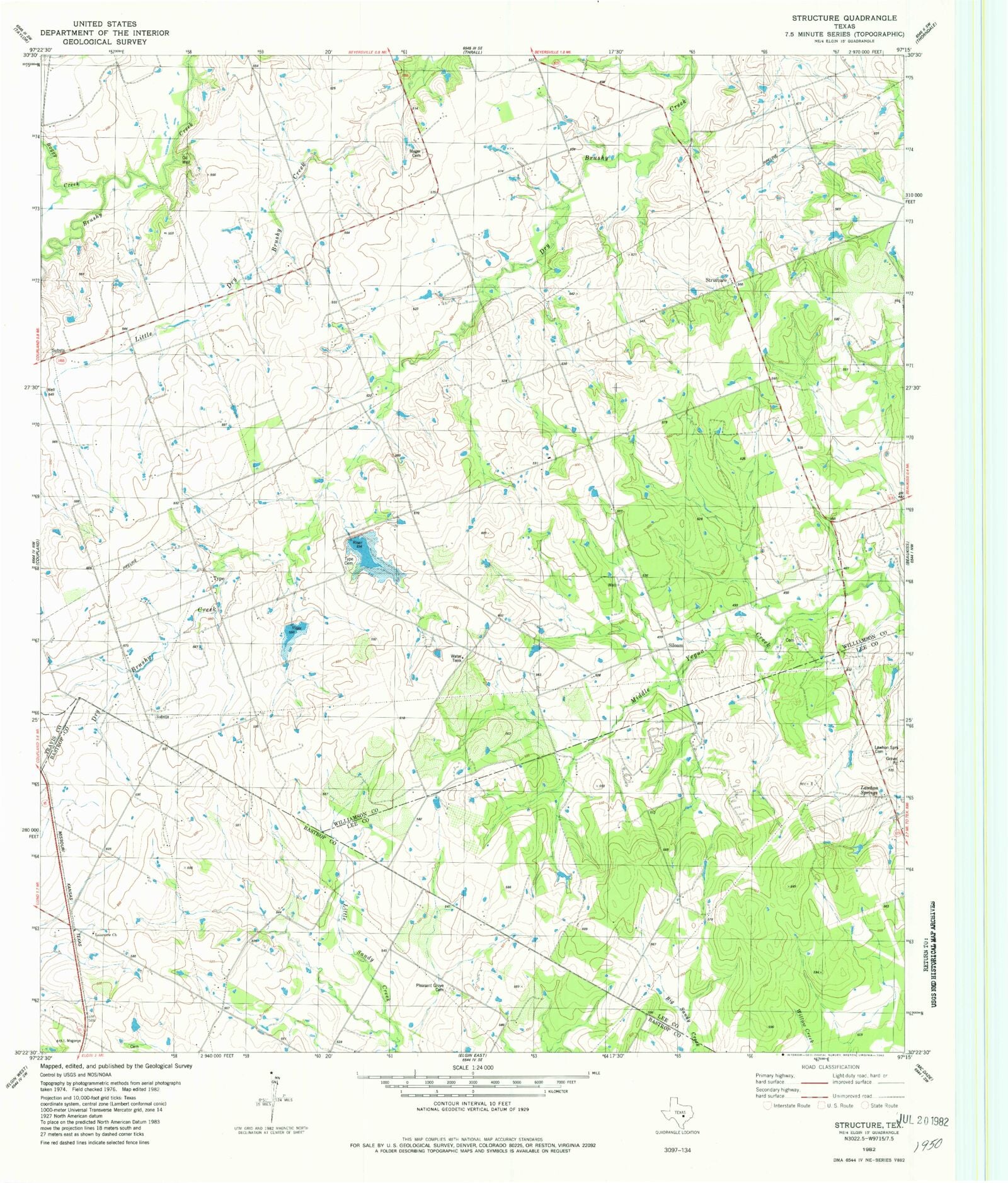 Classic USGS Structure Texas 7.5'x7.5' Topo Map – MyTopo Map Store