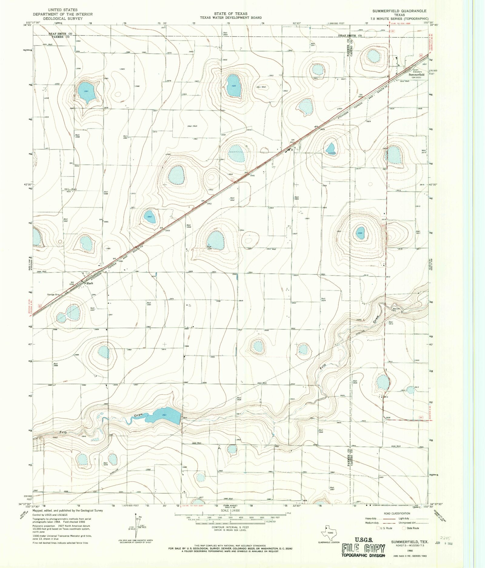 Classic USGS Summerfield Texas 7.5'x7.5' Topo Map – MyTopo Map Store