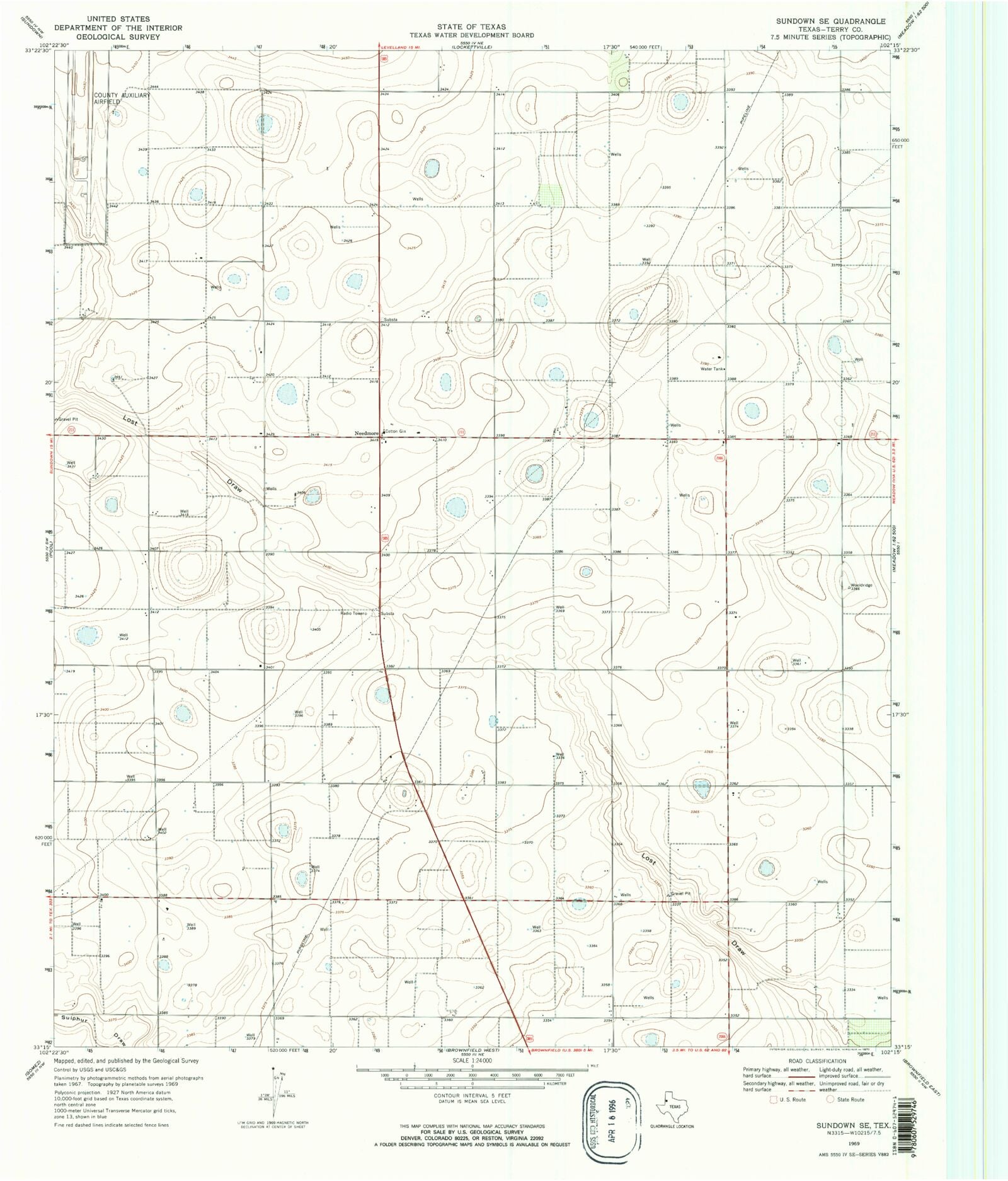 Classic USGS Sundown SE Texas 7.5'x7.5' Topo Map – MyTopo Map Store