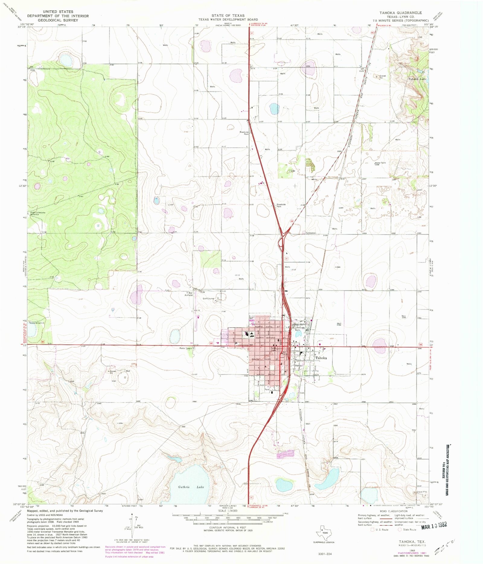 Classic USGS Tahoka Texas 7.5'x7.5' Topo Map – MyTopo Map Store