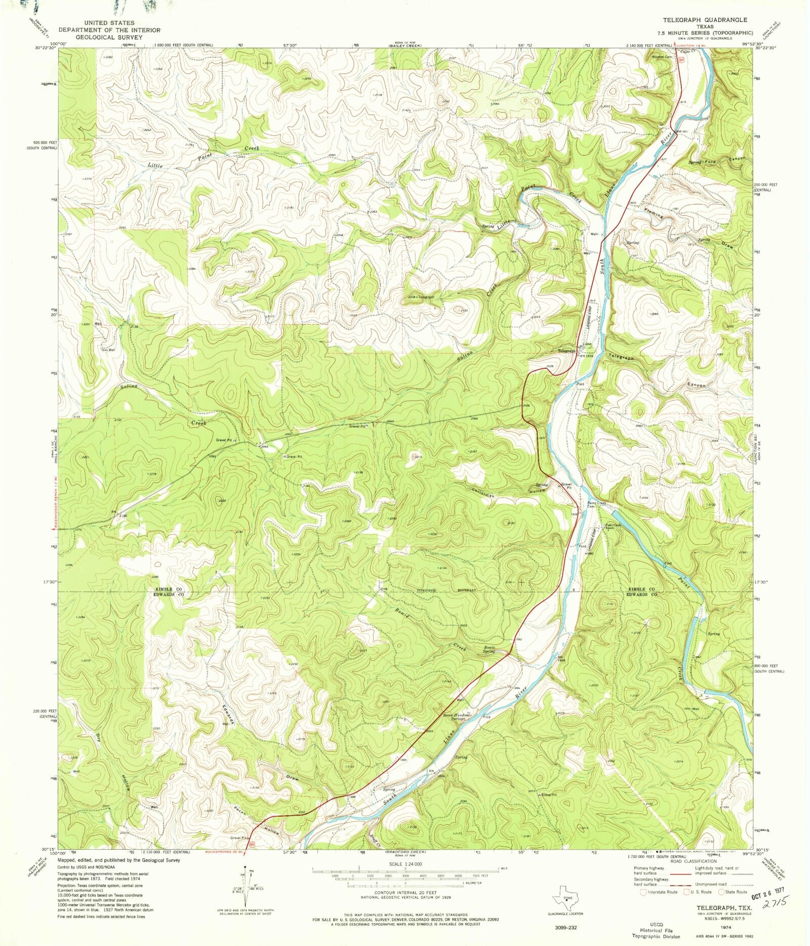 Classic USGS Telegraph Texas 7.5'x7.5' Topo Map – MyTopo Map Store