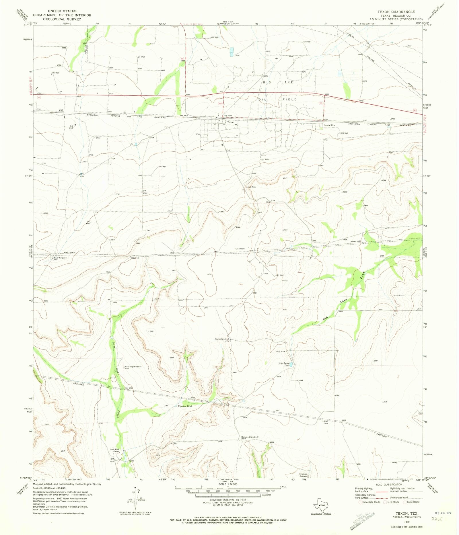 Classic USGS Texon Texas 7.5'x7.5' Topo Map – MyTopo Map Store