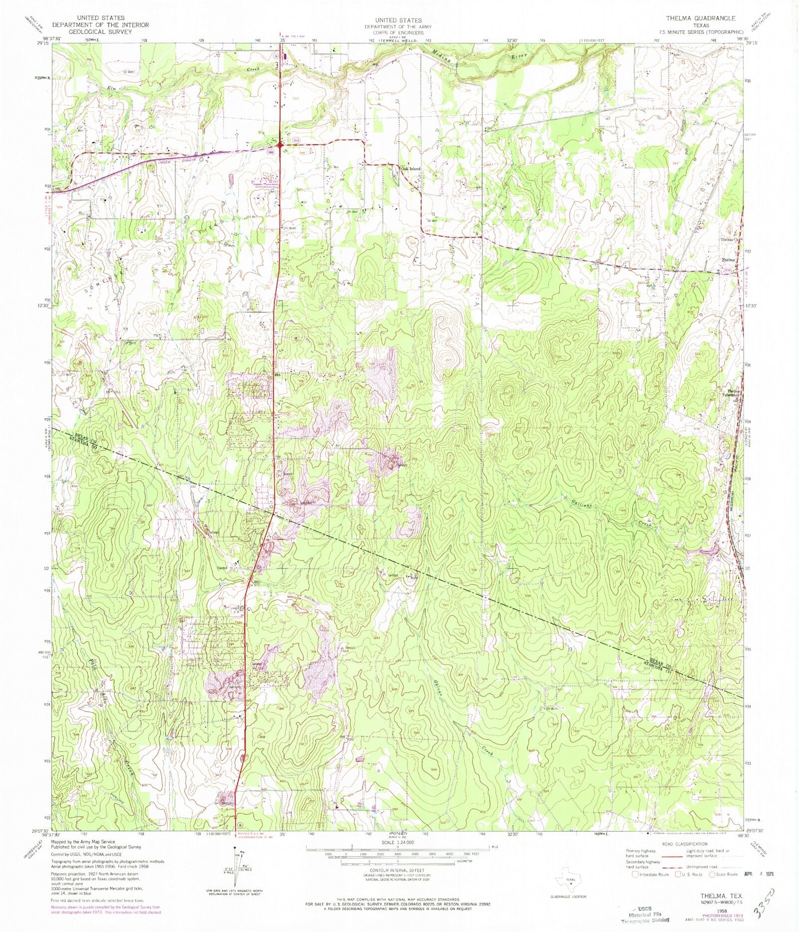 Classic USGS Thelma Texas 7.5'x7.5' Topo Map – MyTopo Map Store