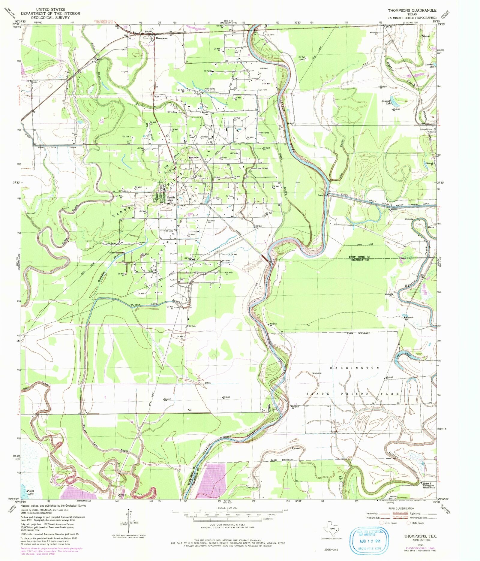 Classic USGS Thompsons Texas 7.5'x7.5' Topo Map – MyTopo Map Store