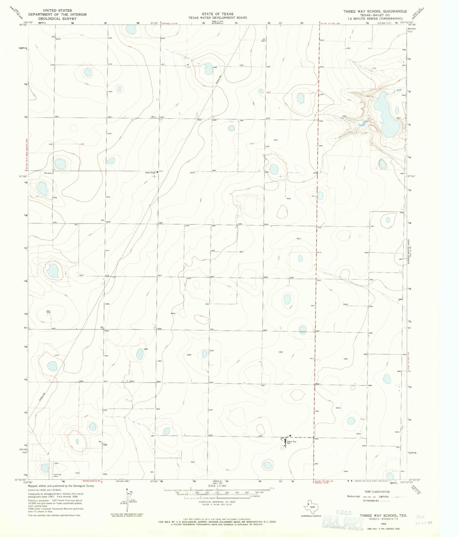 Classic USGS Three Way School Texas 7.5'x7.5' Topo Map – MyTopo Map Store