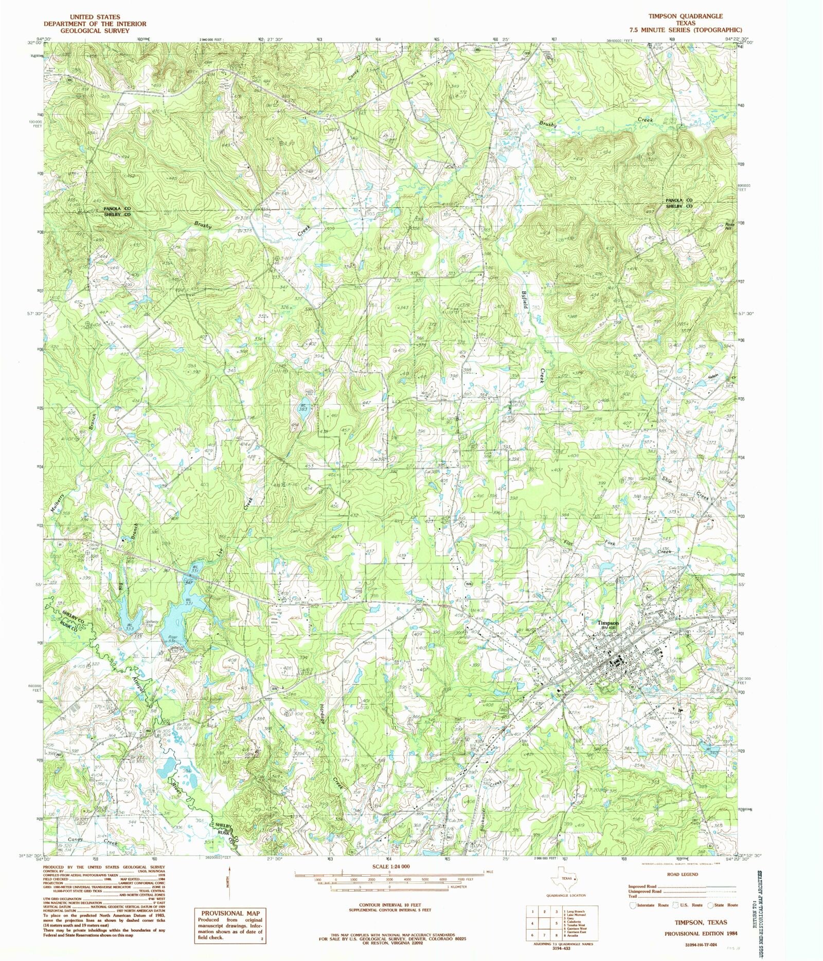 Classic USGS Timpson Texas 7.5'x7.5' Topo Map – MyTopo Map Store