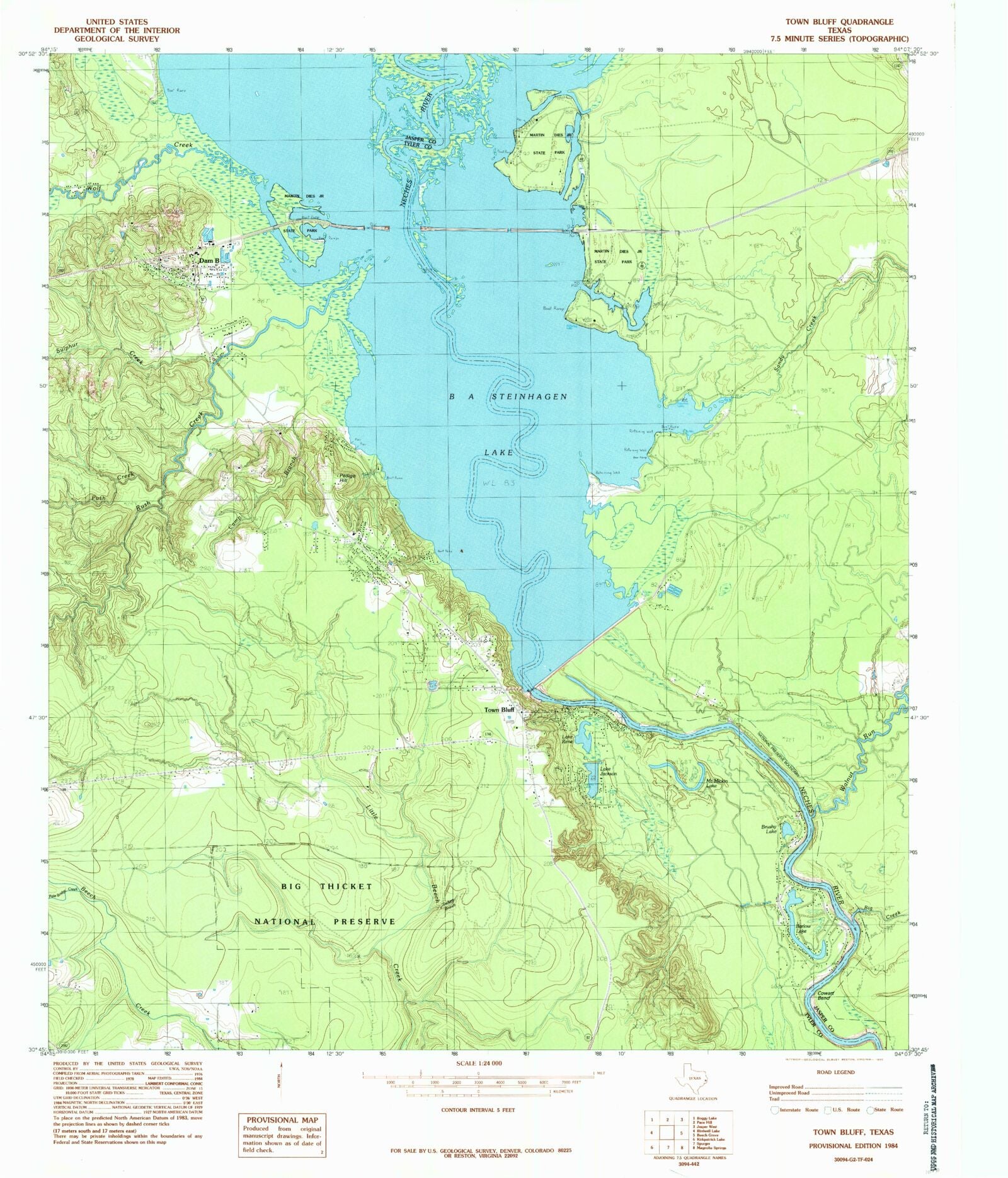 Classic USGS Town Bluff Texas 7.5'x7.5' Topo Map – MyTopo Map Store