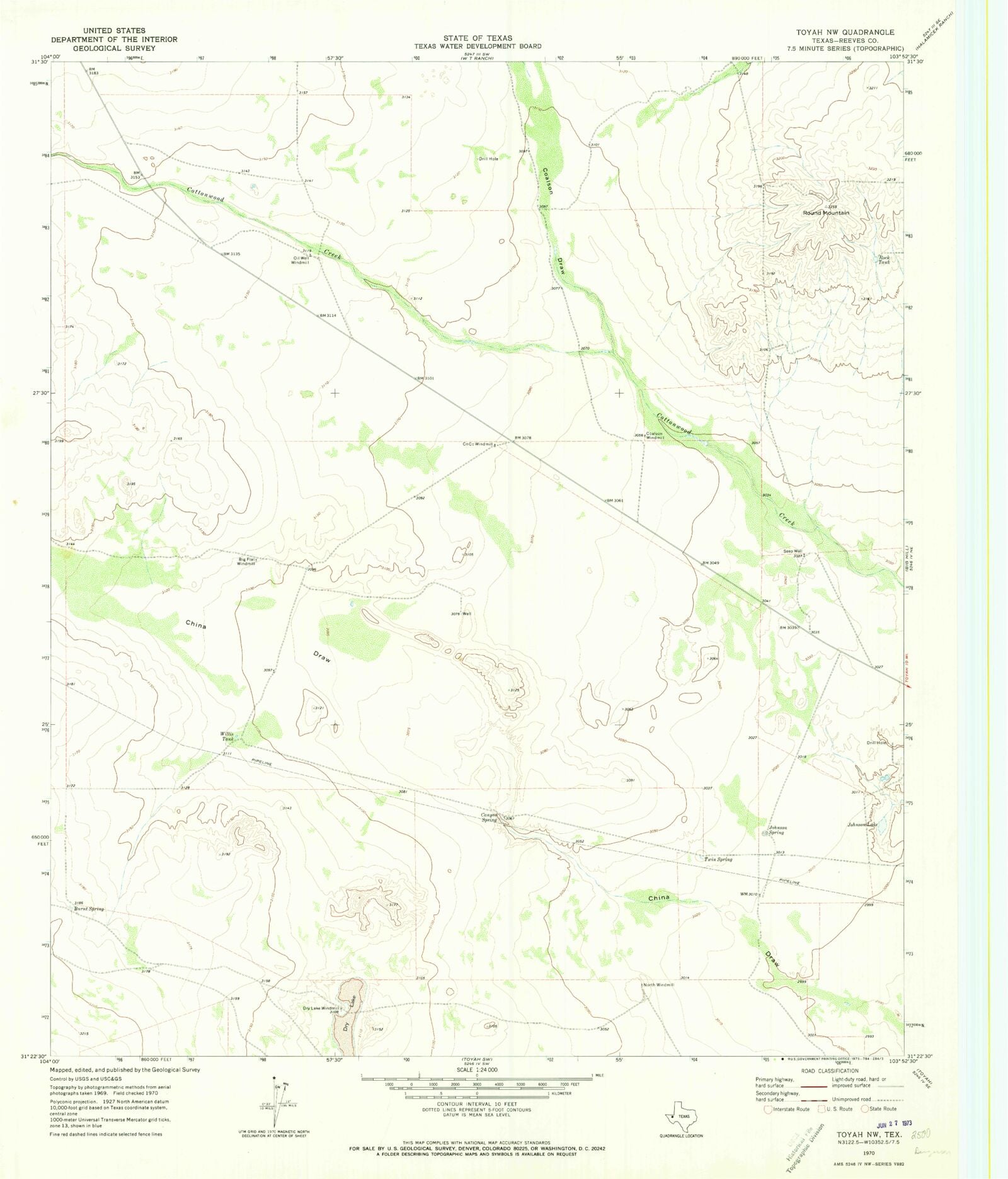 Classic USGS Toyah NW Texas 7.5'x7.5' Topo Map – MyTopo Map Store
