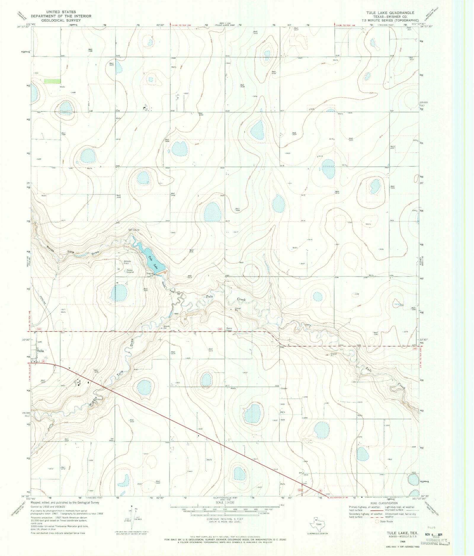 Classic USGS Tule Lake Texas 7.5'x7.5' Topo Map – MyTopo Map Store