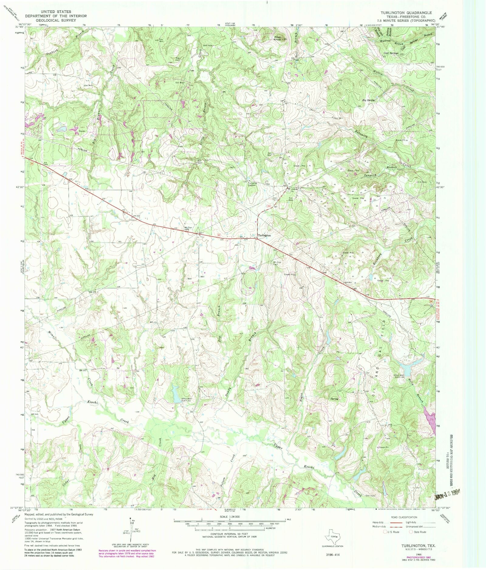 Classic USGS Turlington Texas 7.5'x7.5' Topo Map – MyTopo Map Store