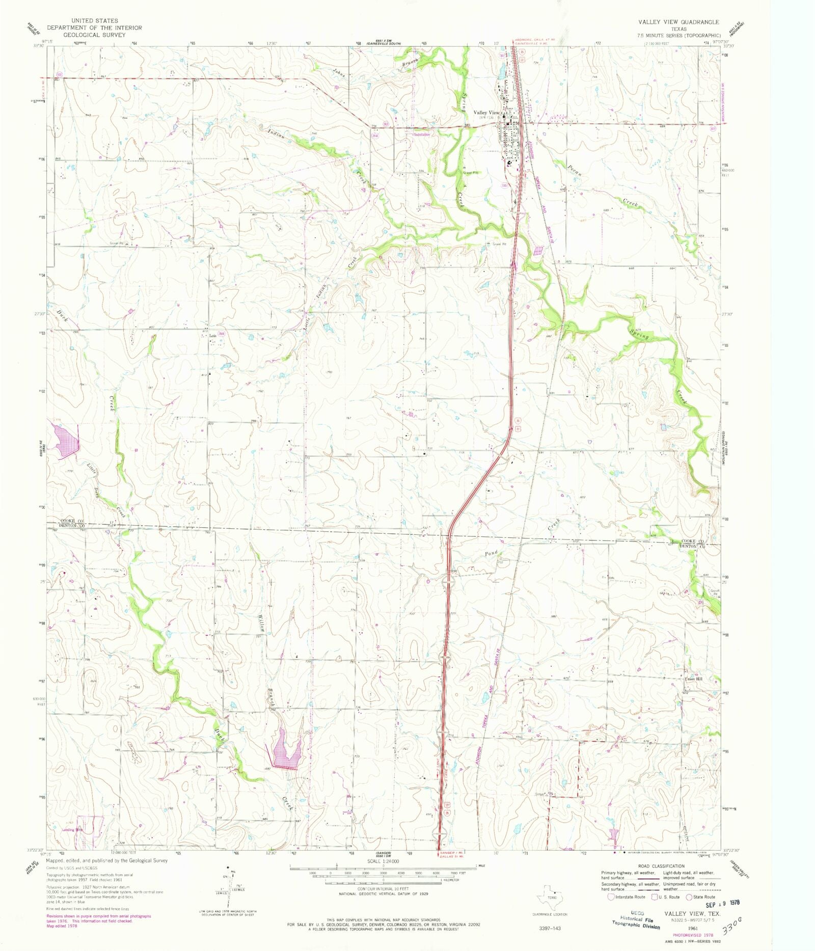 Classic USGS Valley View Texas 7.5'x7.5' Topo Map – MyTopo Map Store