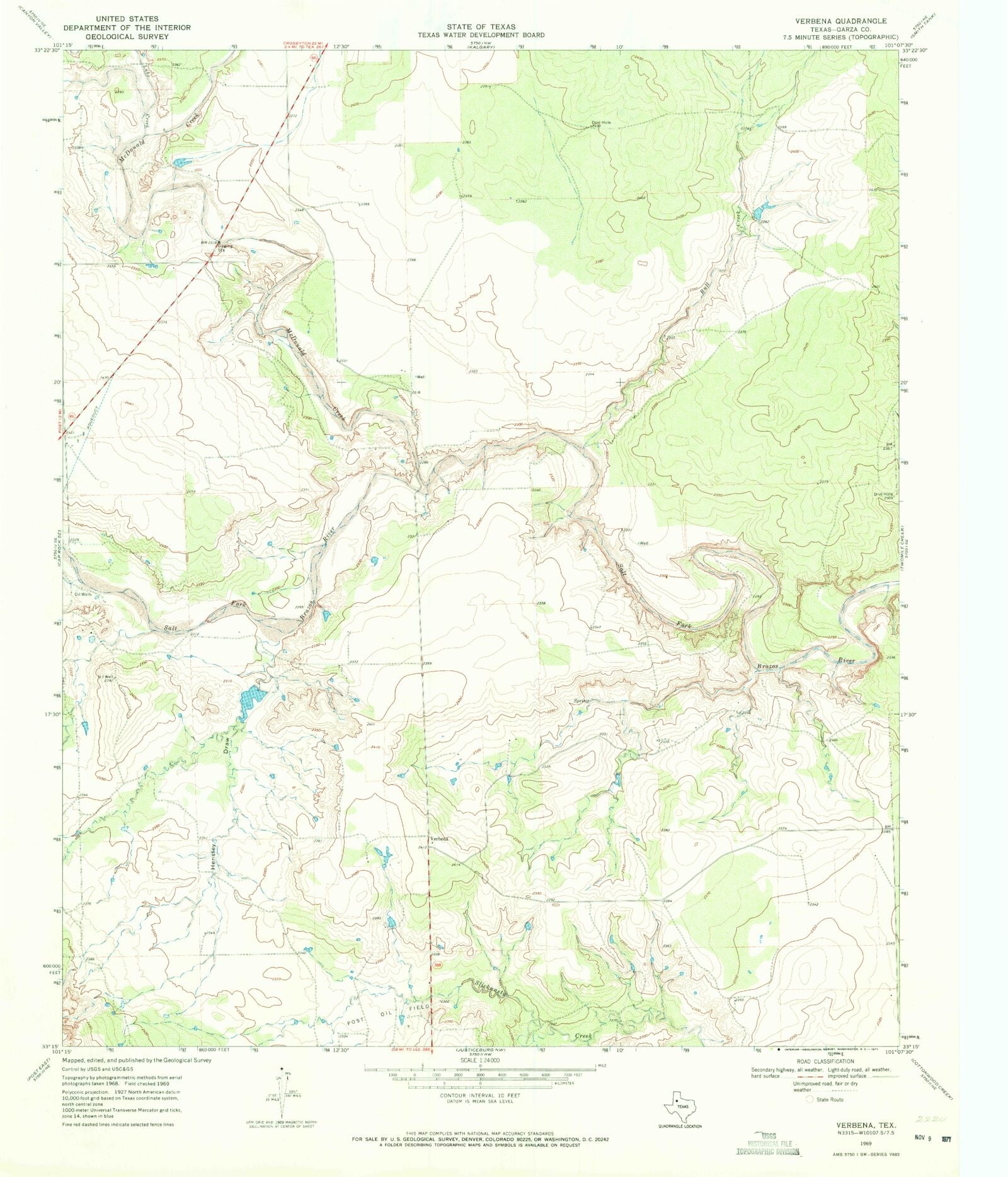 Classic USGS Verbena Texas 7.5'x7.5' Topo Map – MyTopo Map Store