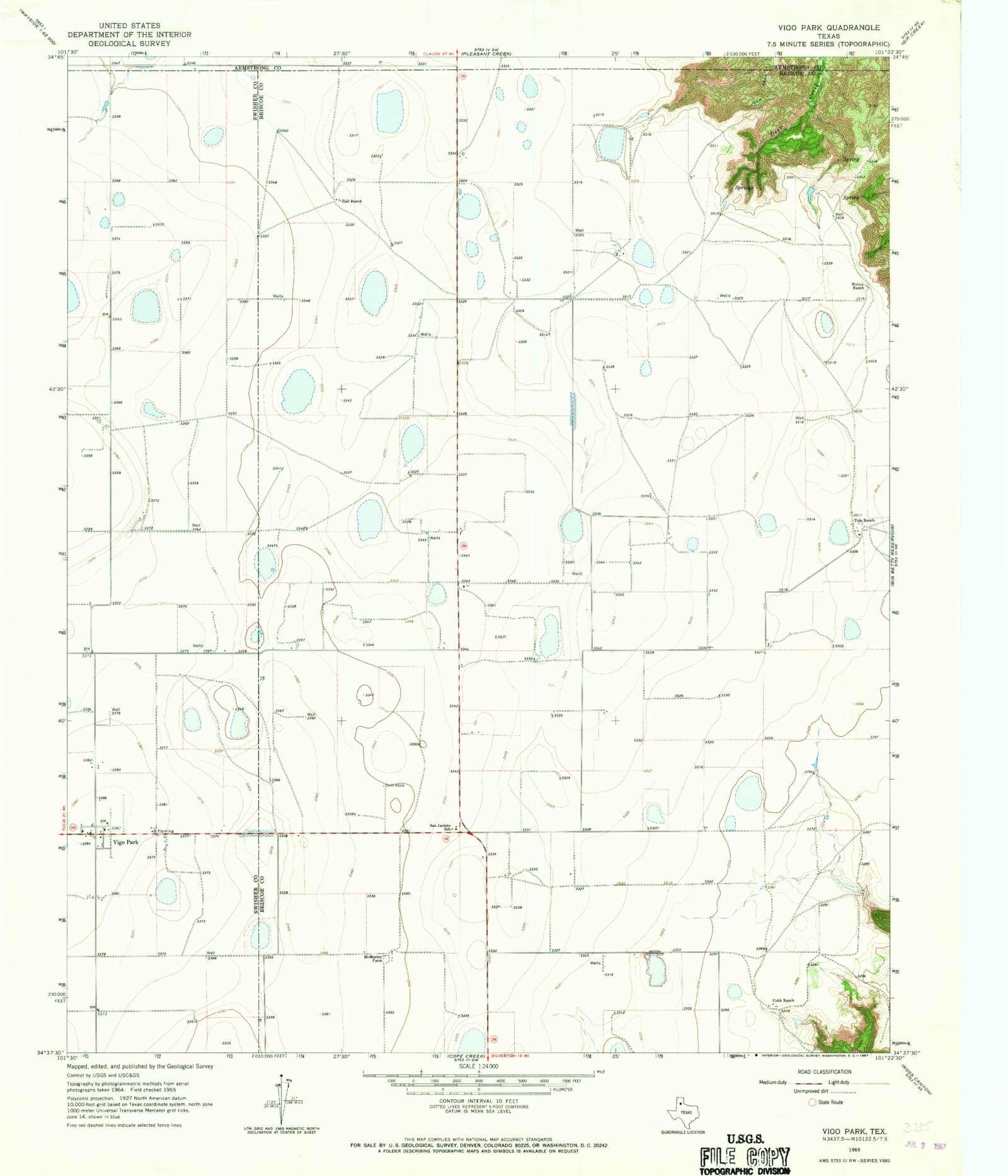 Classic USGS Vigo Park Texas 7.5'x7.5' Topo Map – MyTopo Map Store