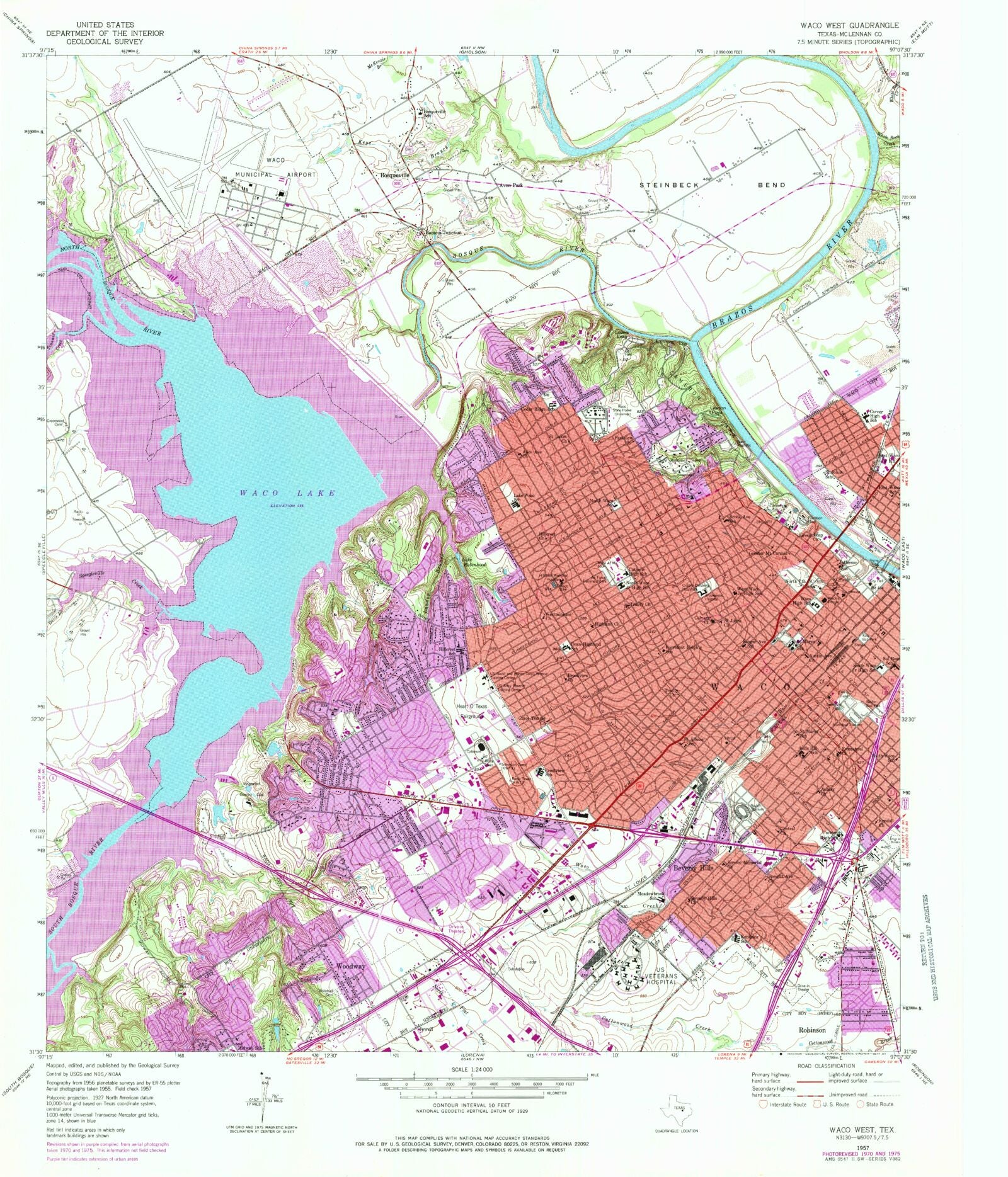 Classic USGS Waco West Texas 7.5'x7.5' Topo Map – MyTopo Map Store