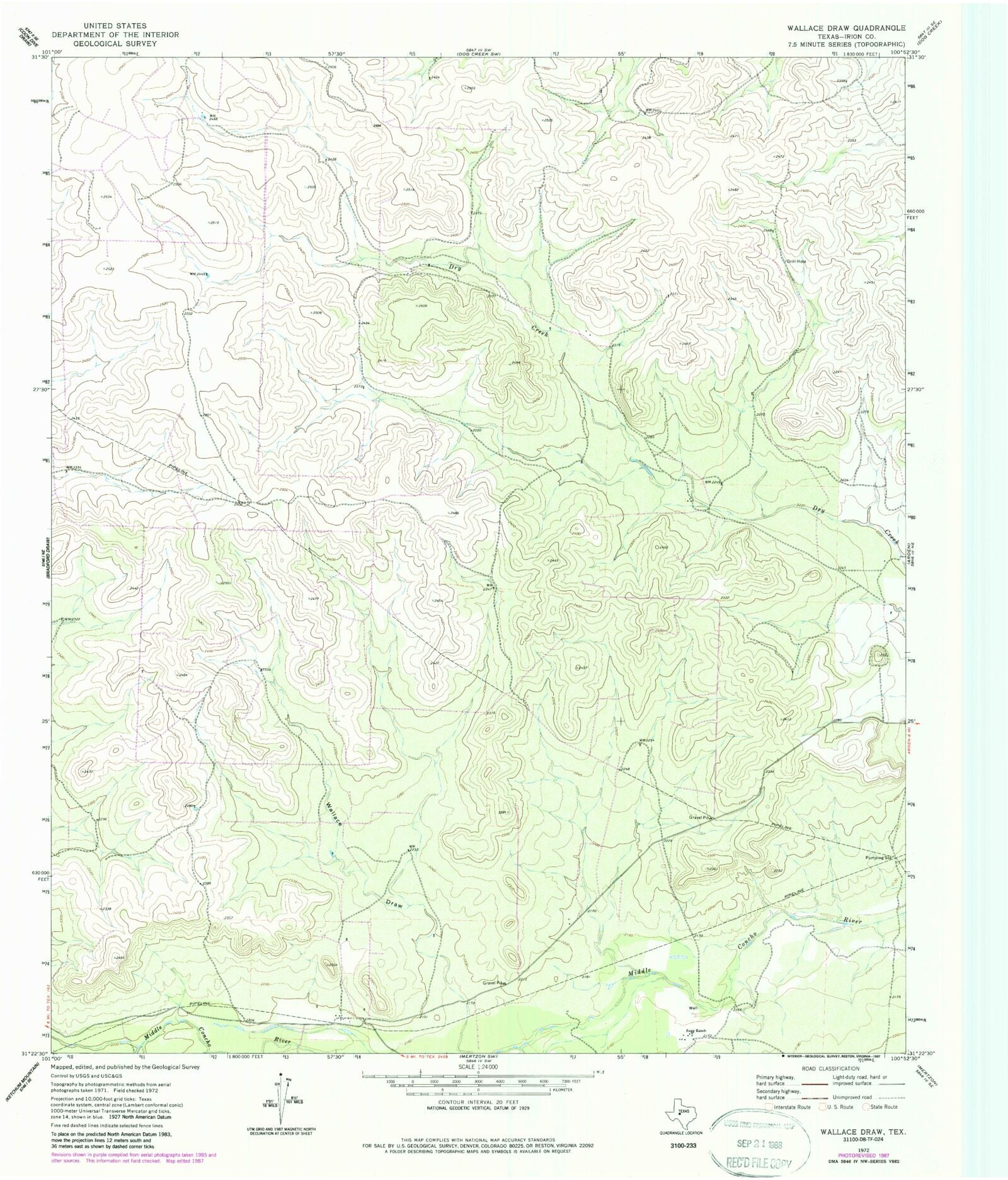 Classic USGS Wallace Draw Texas 7.5'x7.5' Topo Map – MyTopo Map Store