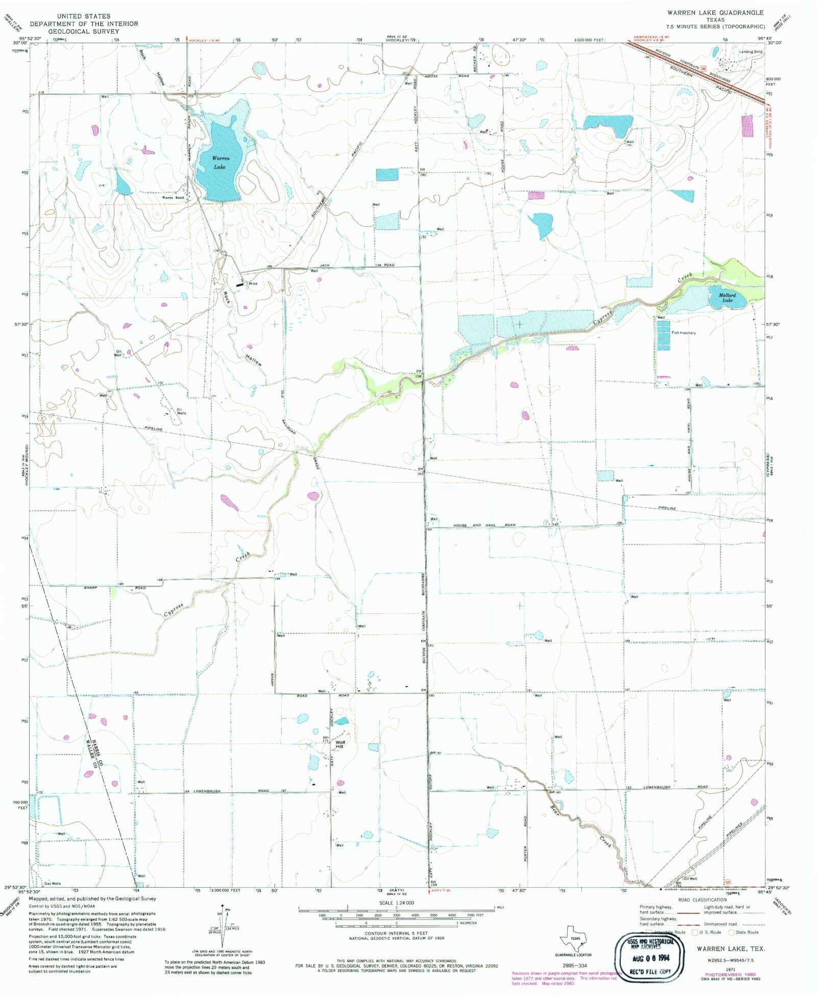 Classic USGS Warren Lake Texas 7.5'x7.5' Topo Map – MyTopo Map Store