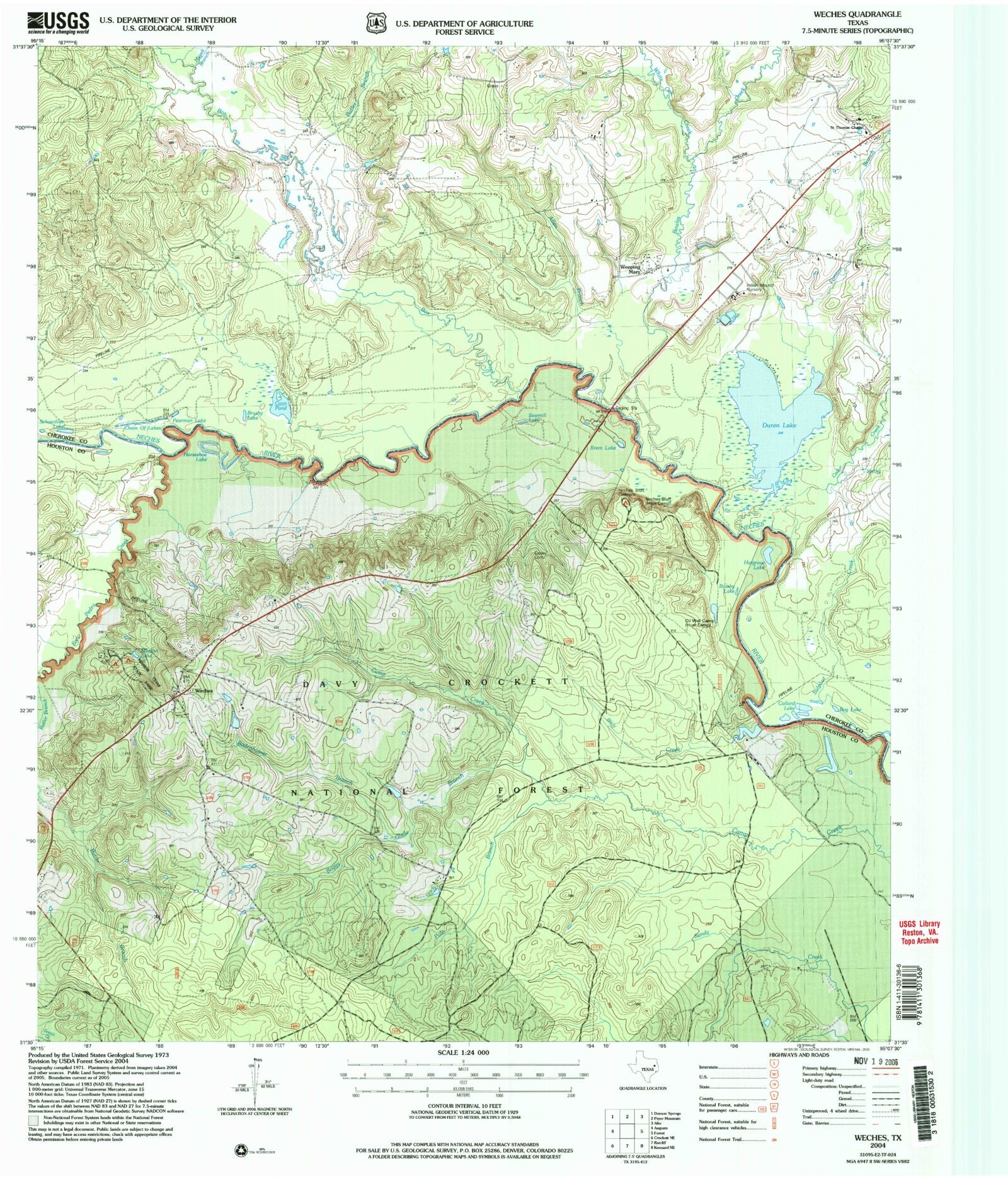 Classic USGS Weches Texas 7.5'x7.5' Topo Map – MyTopo Map Store